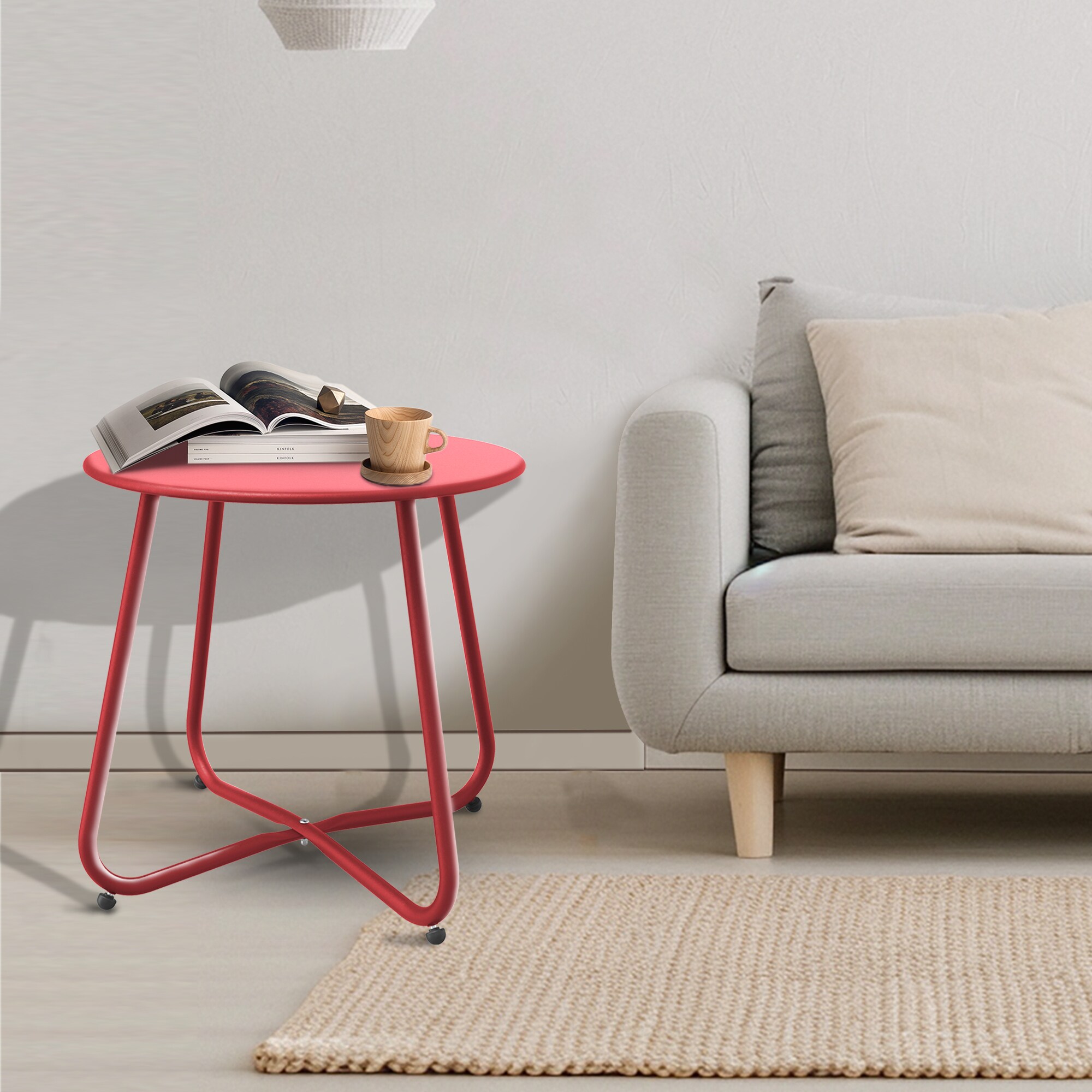 Yardgrace 18-inch Red Small Round Side Table Outdoor Side Table Black ...