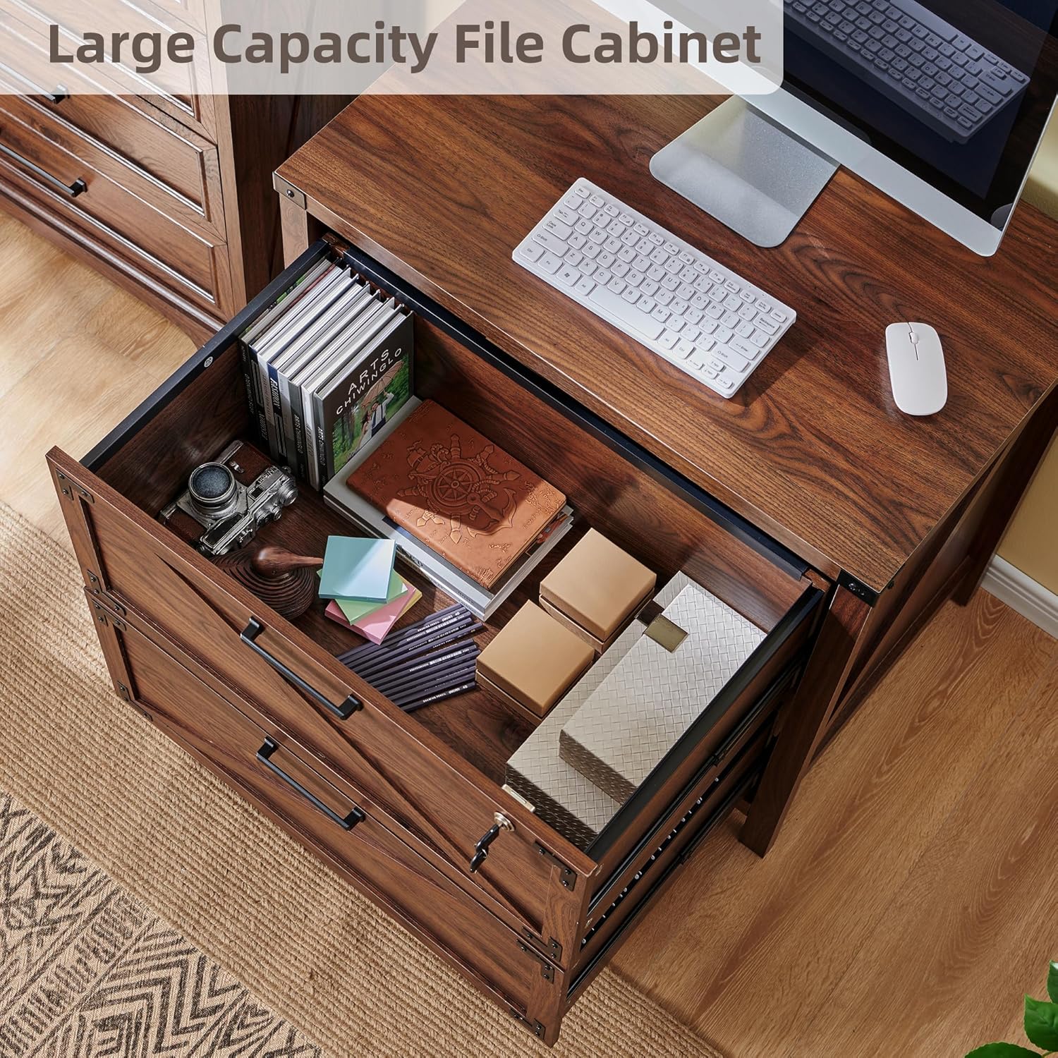 DecorUHome Farmhouse File Cabinet 2 Drawer File Cabinet with Lock Home ...