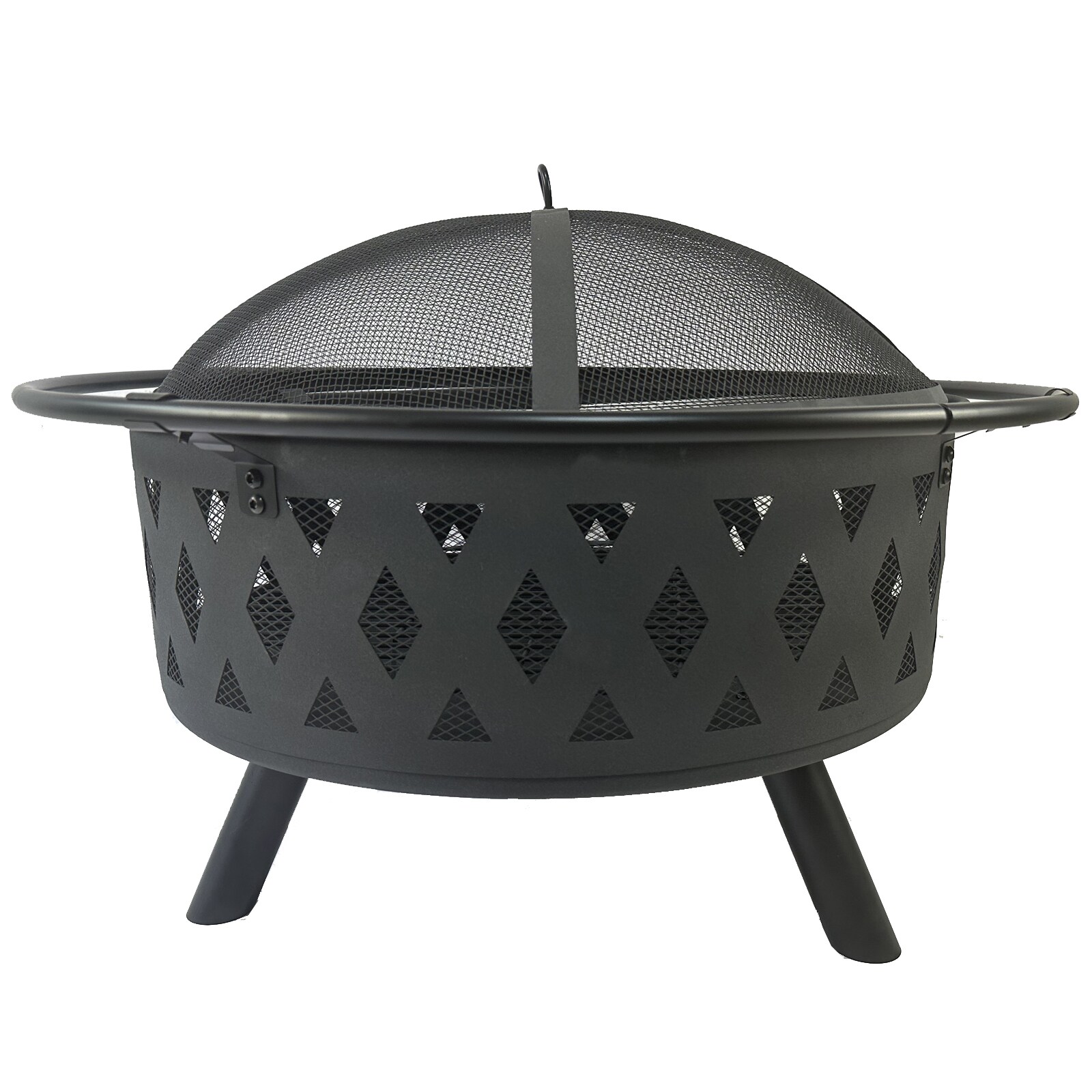 LOVMOR Round Fire Pit with Net Cover Fire Poker Diamond Mesh Metal Wood ...