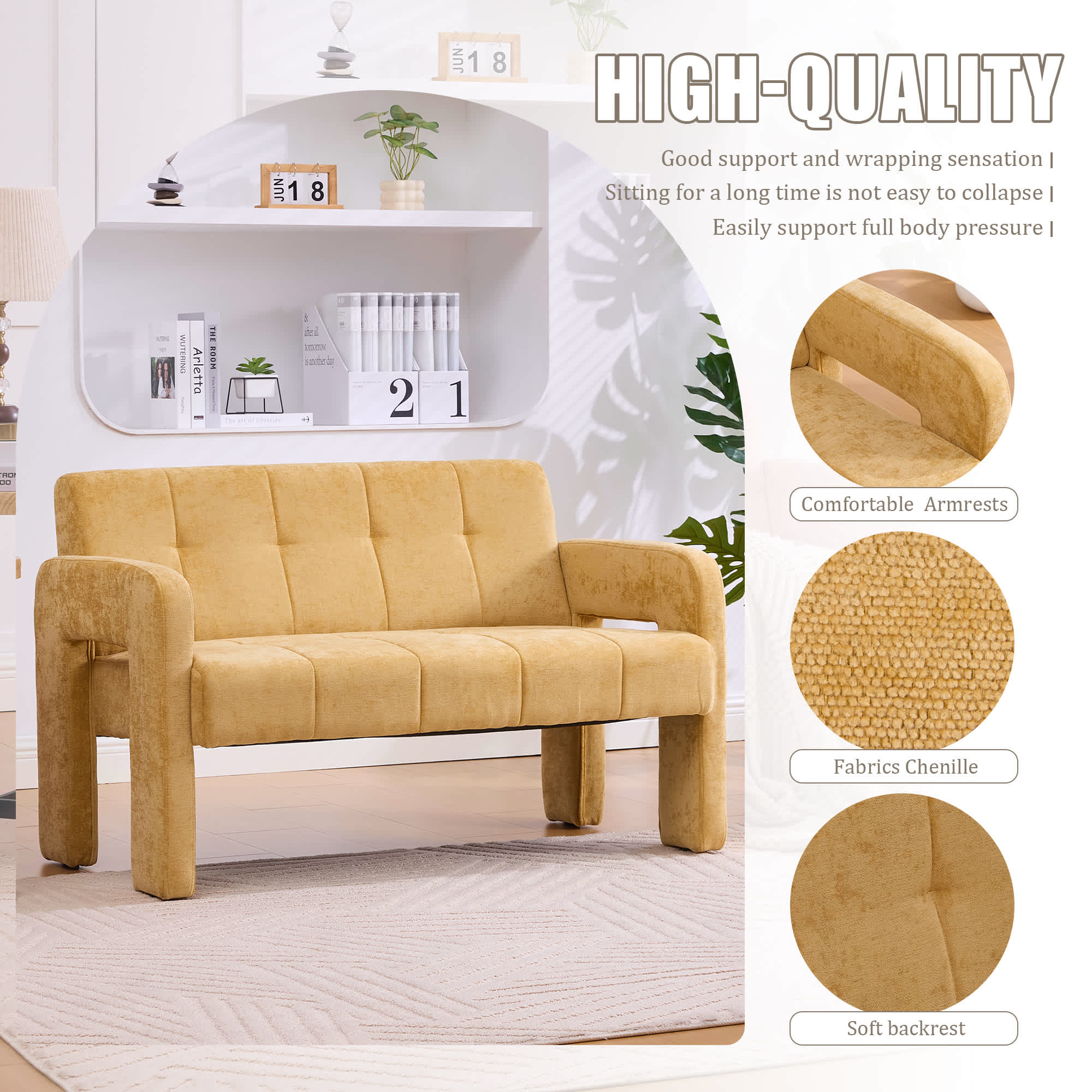 Vynxaria Modern 2 Seater Compact Sofa Chenille Upholstered Dual ...