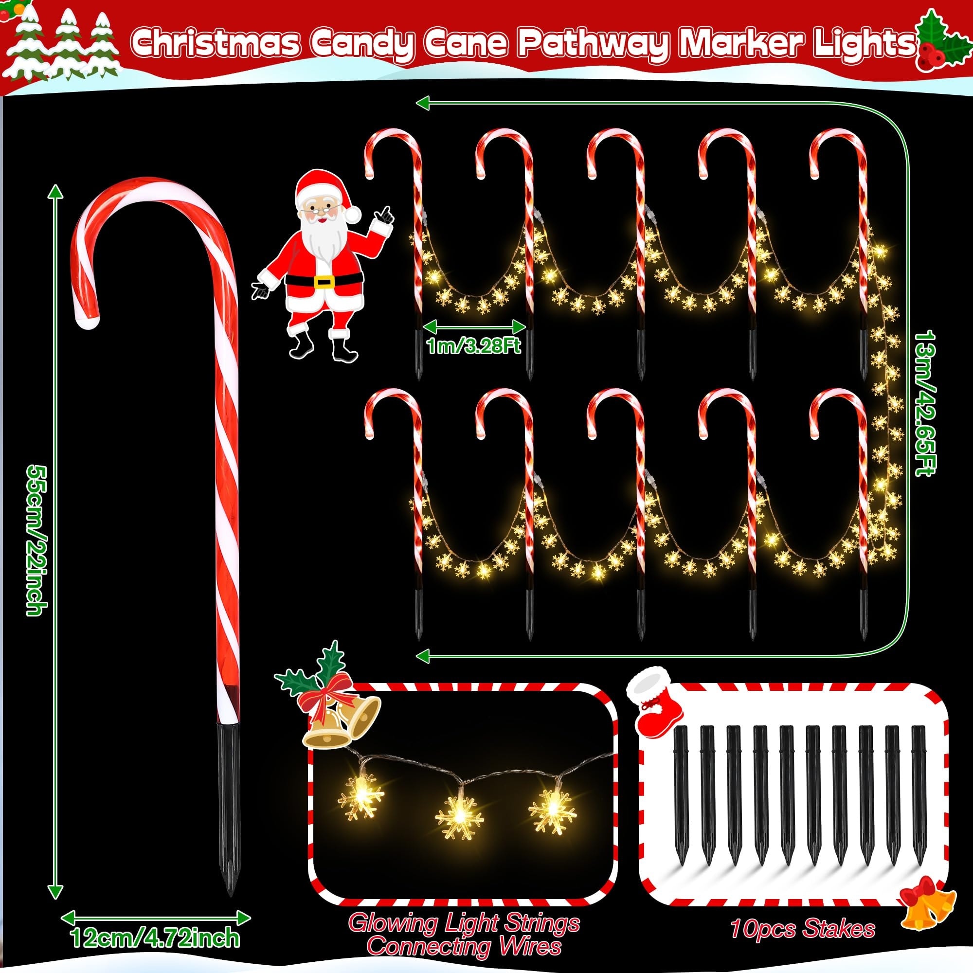 Lukvuzo 10 Pack Christmas Candy Cane Snowflake Pathway Marker Lights ...