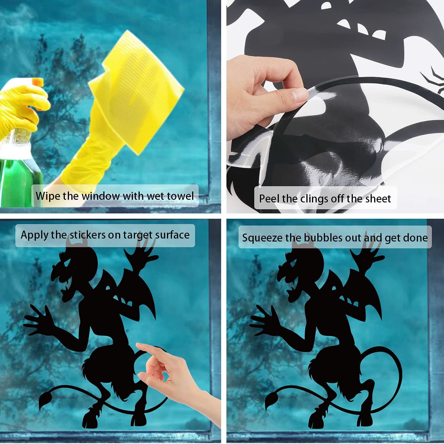 Etokfoks Halloween Window Cling Sticker Giant Spooky Monster Silhouette ...