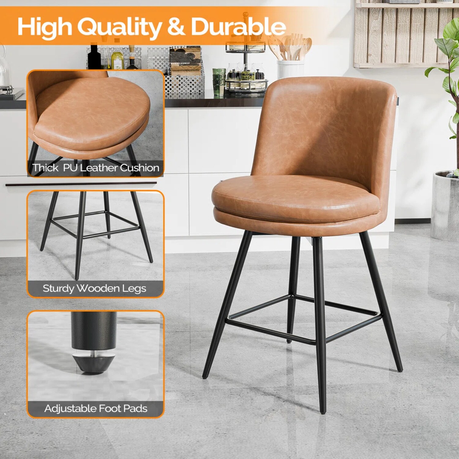 Outopee Brown 25.79-in H Tall Upholstered Metal Bar Stool in the Bar ...