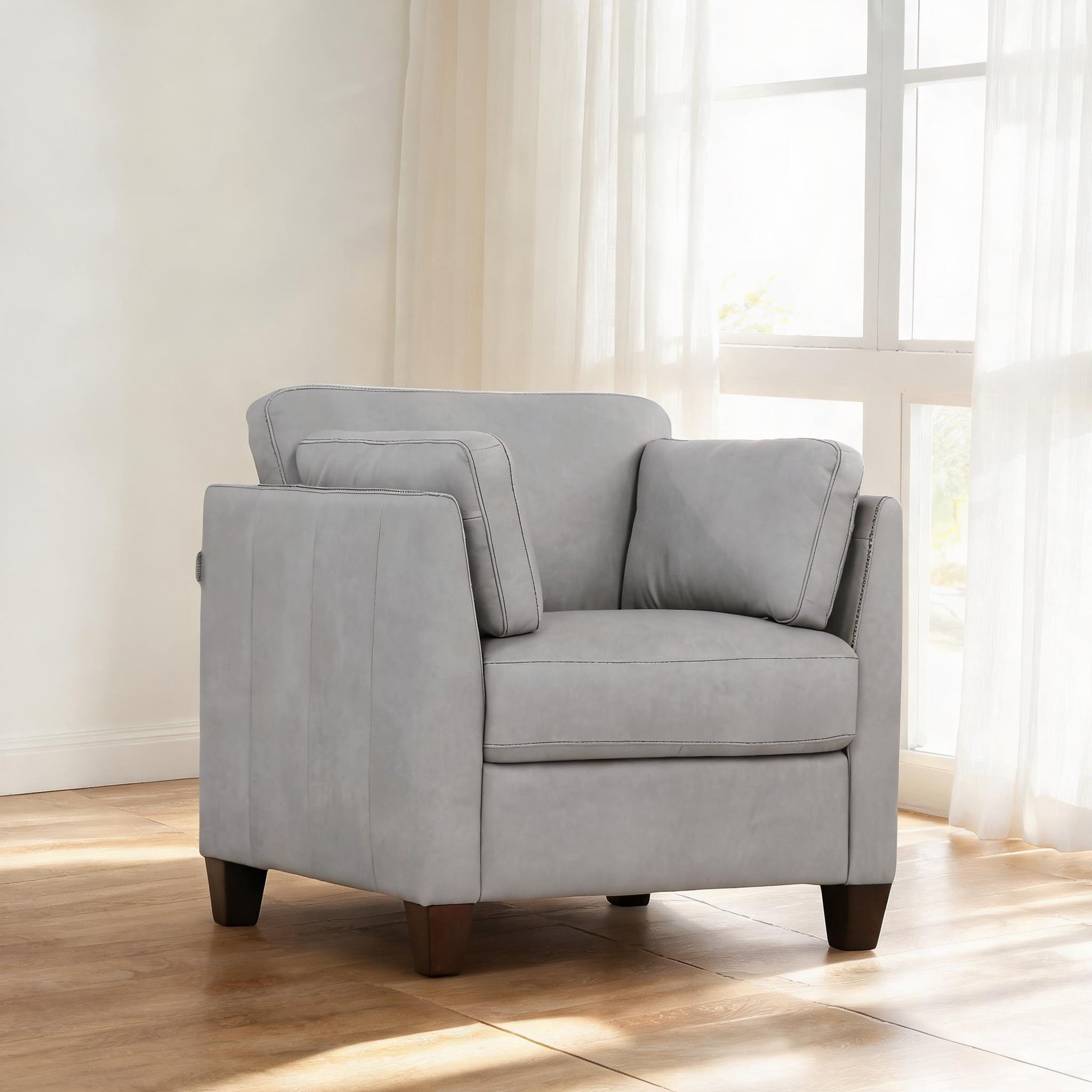 Watnature Living Room Accent Seating Soft Gray Cow Leather Accent Chair ...