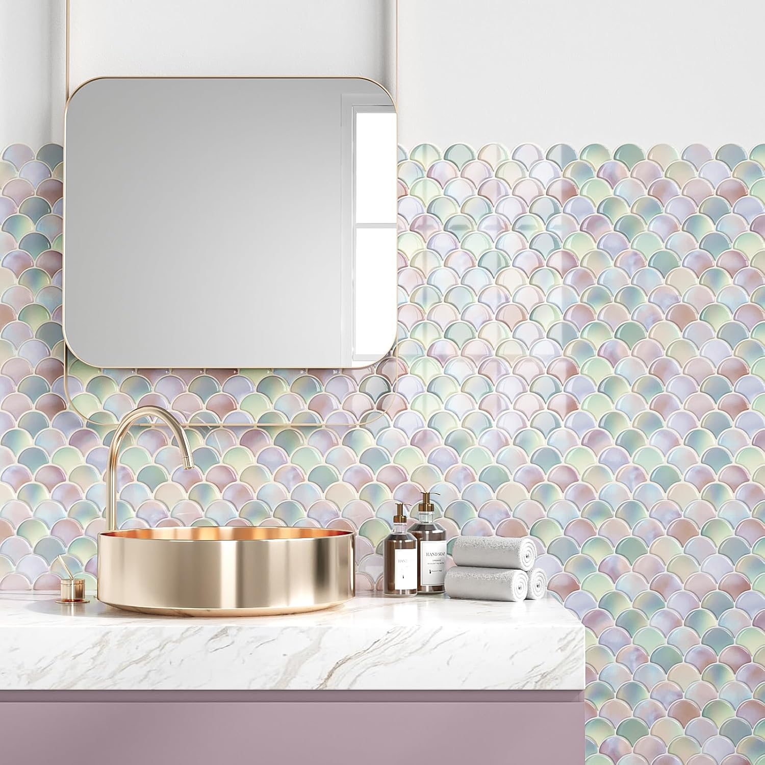 VEELIKE Fish Scale Backsplash Tile Peel and Stick Pink Mermaid Tile ...