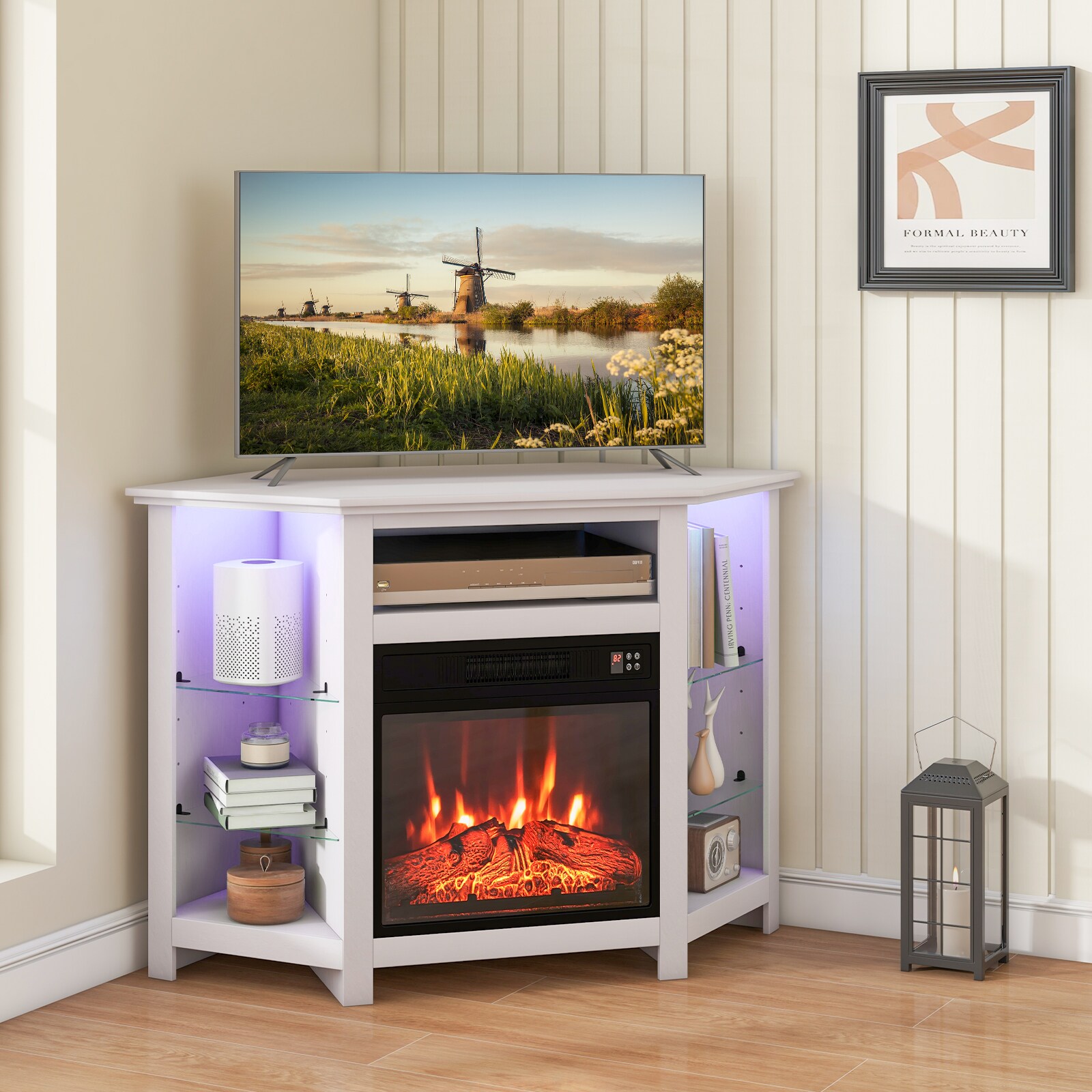 Slickblue Modern TV Stand Electric Fireplace - Accommodates 50-Inch TV ...