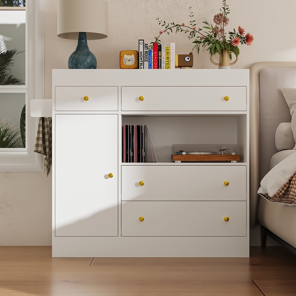 Homsee Modern Sideboard with 4 Drawers and 1 Door with Gold Handles ...