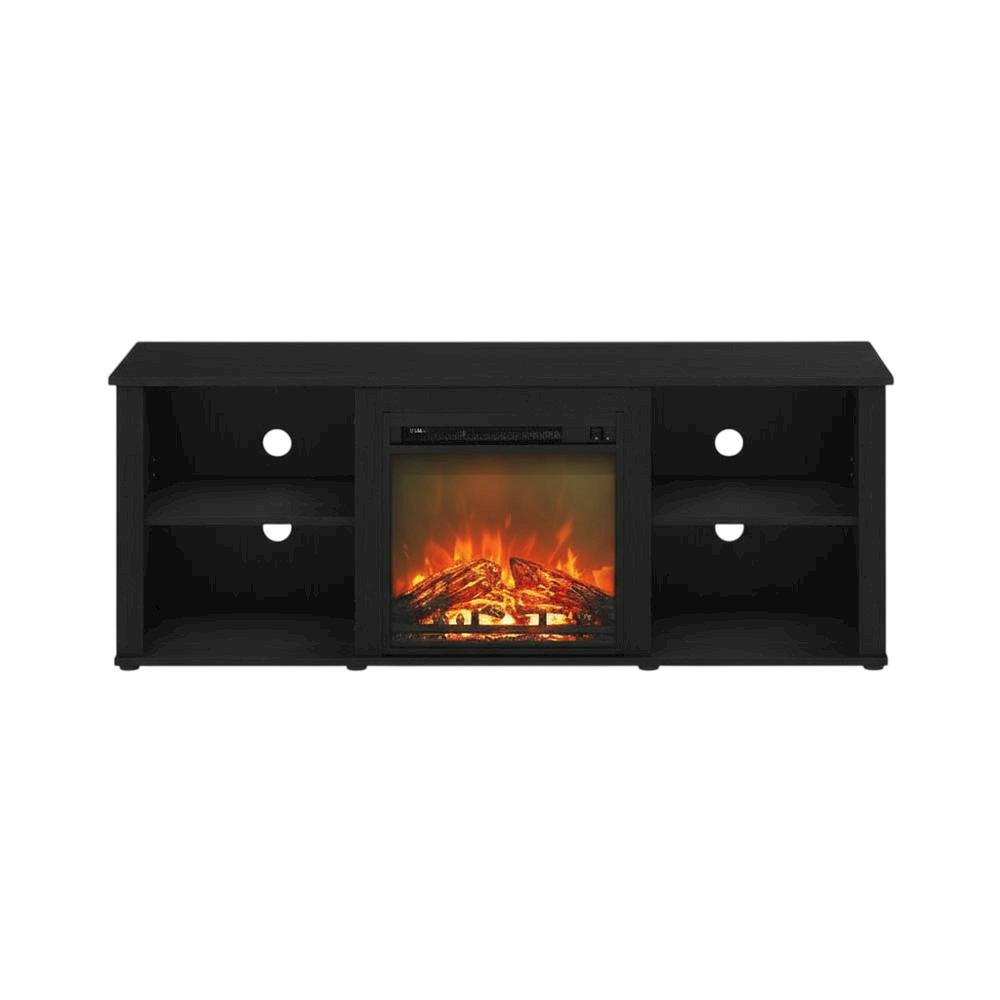 FurniFact Wood TV stand fireplace Americano finish modern design multi ...