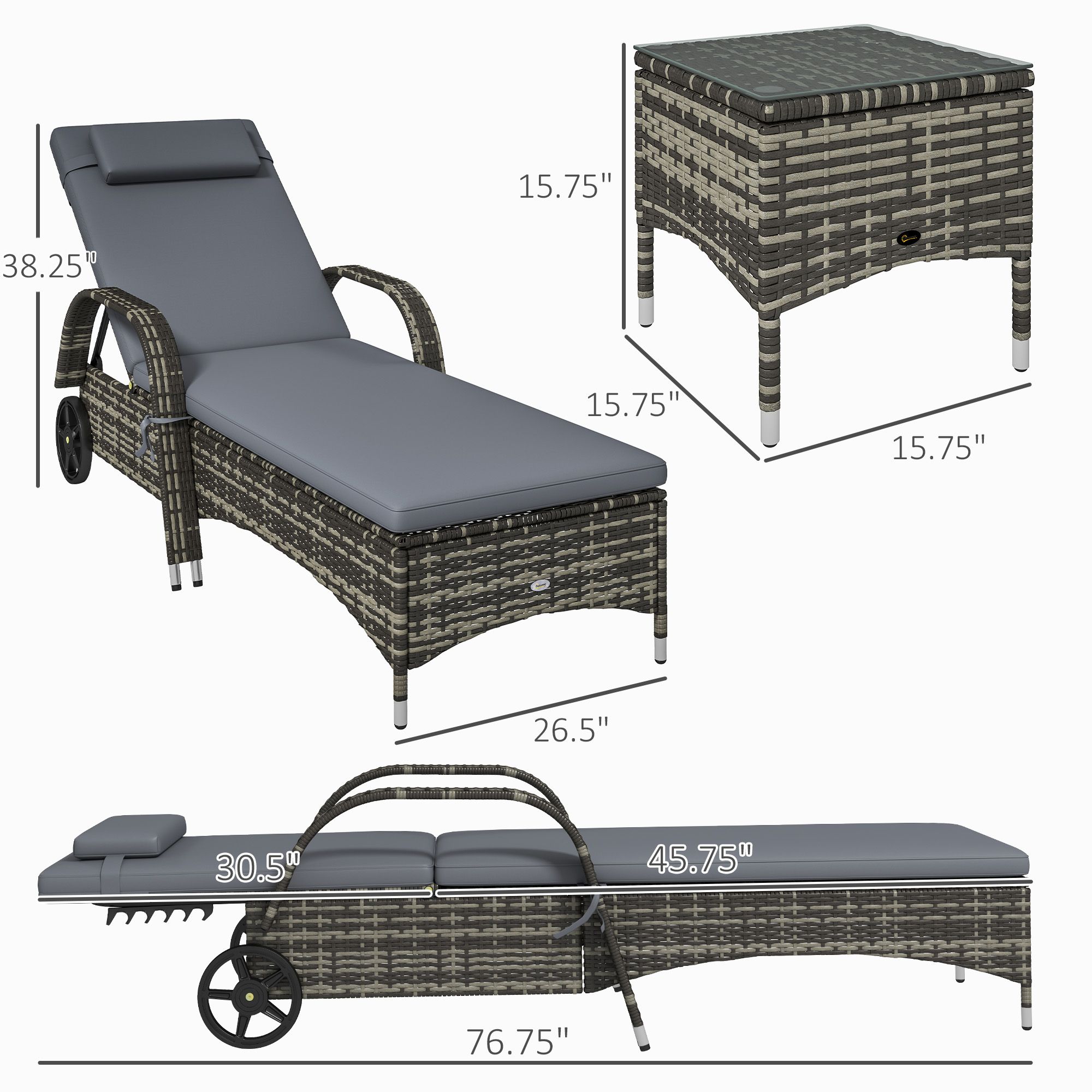 JUSHUA Patio Wicker Chaise Lounge Chair Set of 2 with Side Table and ...