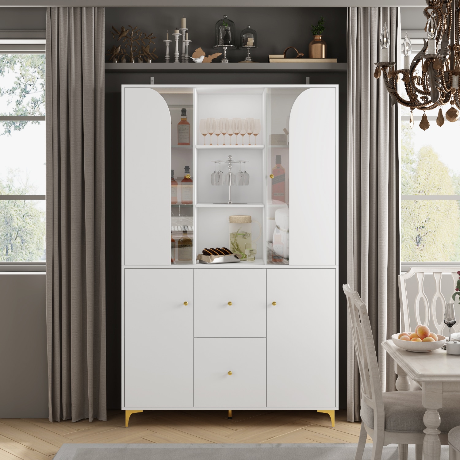 FUFU&GAGA Contemporary/Modern White Curio Cabinet with Wine Storage ...