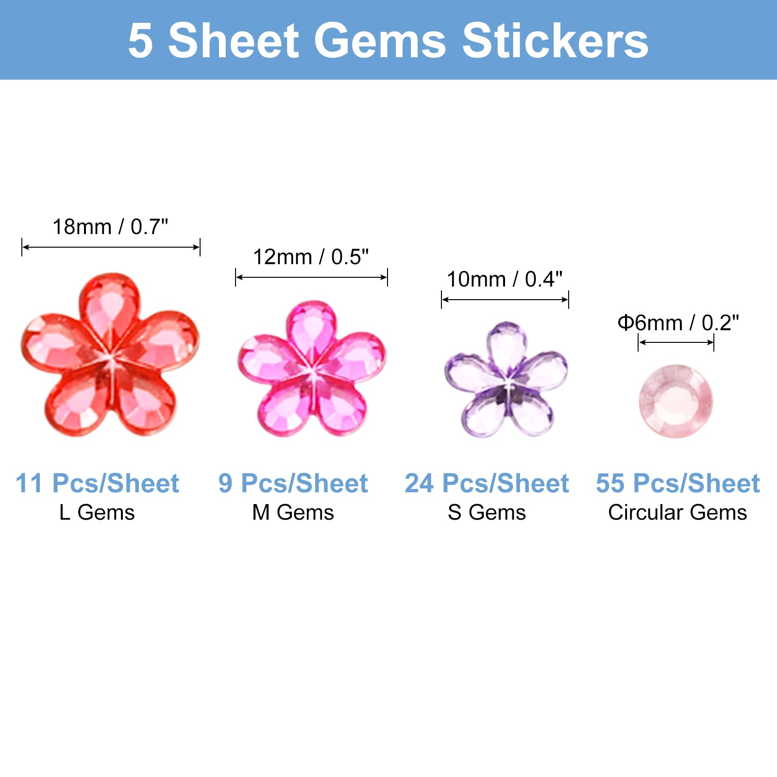 Unique Bargains 505pcs Gems Stickers for Crafts 5 Sheet Self-Adhesive ...