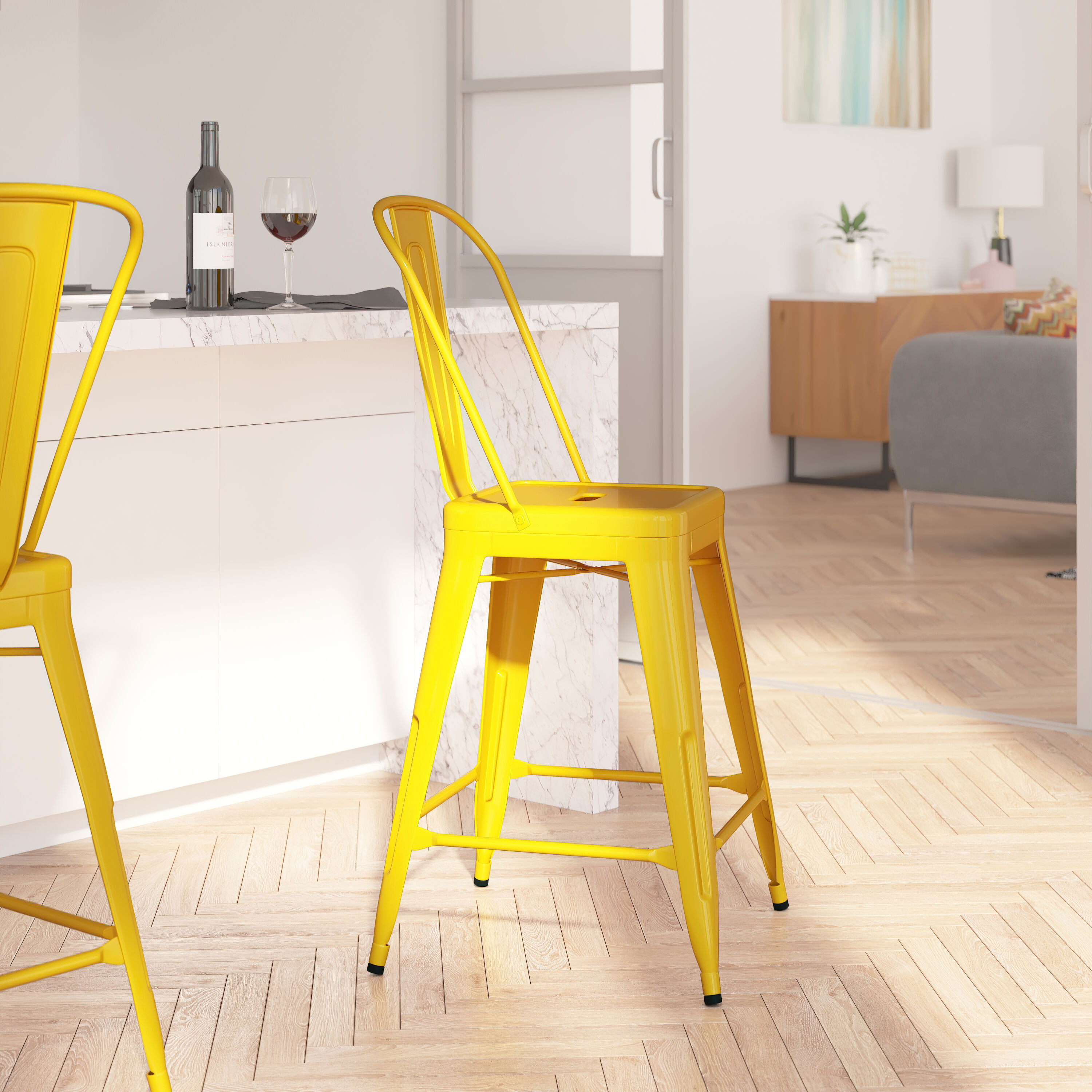 Merrick Lane Dothan Series Yellow 24-in High Metal Counter Height Stool ...