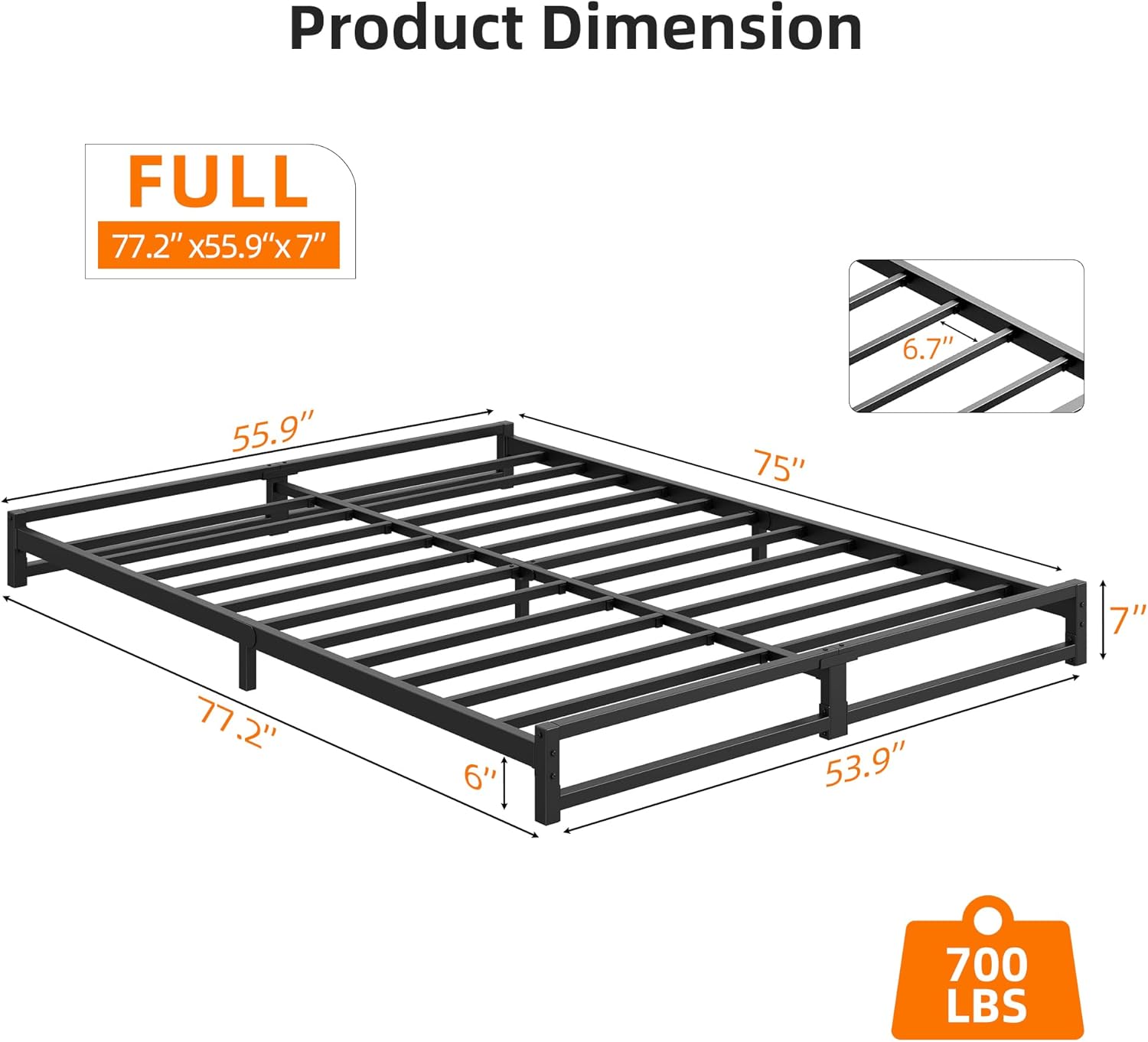 Der Rose 6 Inch Full Size Bed Frame Heavy Duty Metal Platform Bed Frame ...