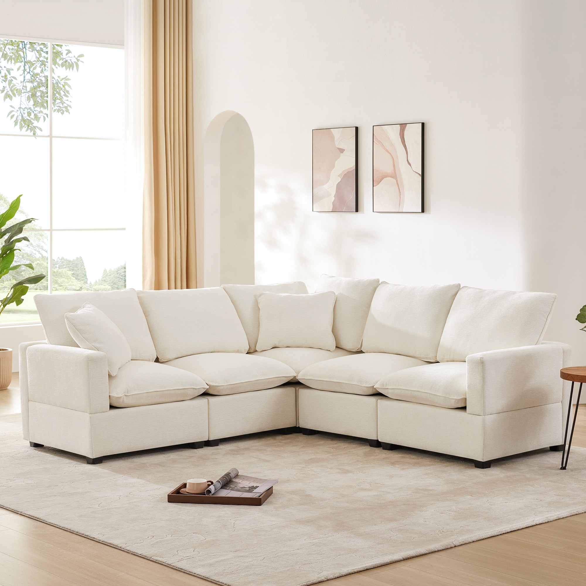ModernLuxe Modern L Shape Modular Sofa 5 Seat Chenille Sectional Couch ...