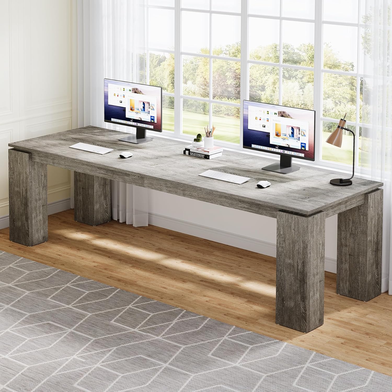 Tribesigns 86 inches Wood Two Person Office Desk Modern Double Computer ...