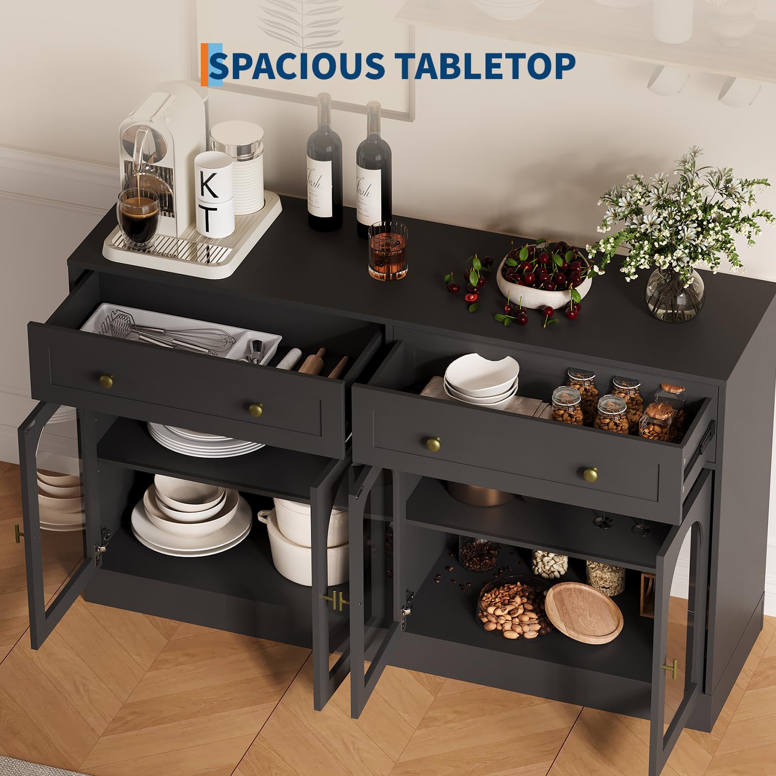 Letaya 55in Buffet Cabinet with Storage Farmhouse Sideboard Buffet ...