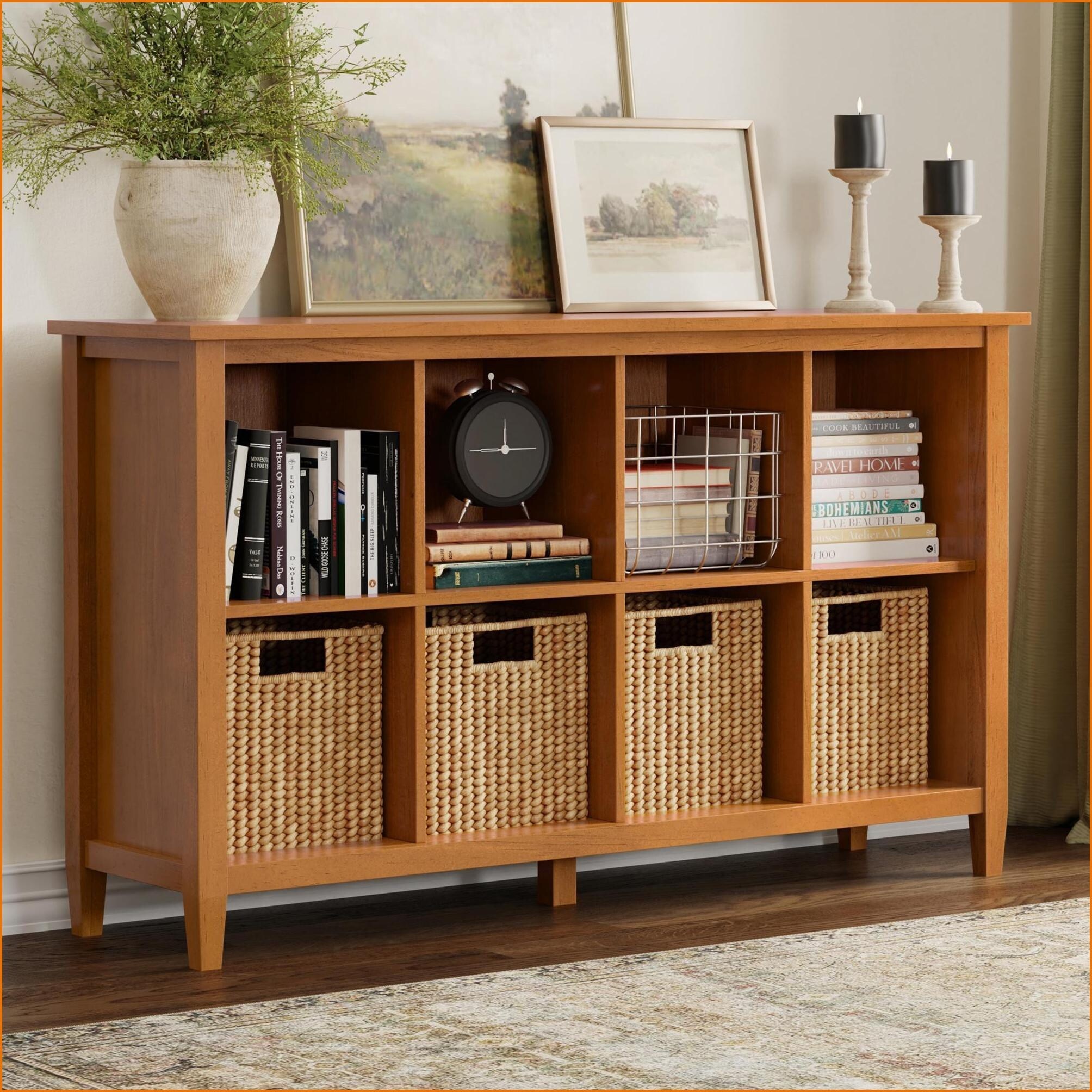 Watnature Warm Shaker Solid Wood Coffee Table with 8 Storage Cubes ...