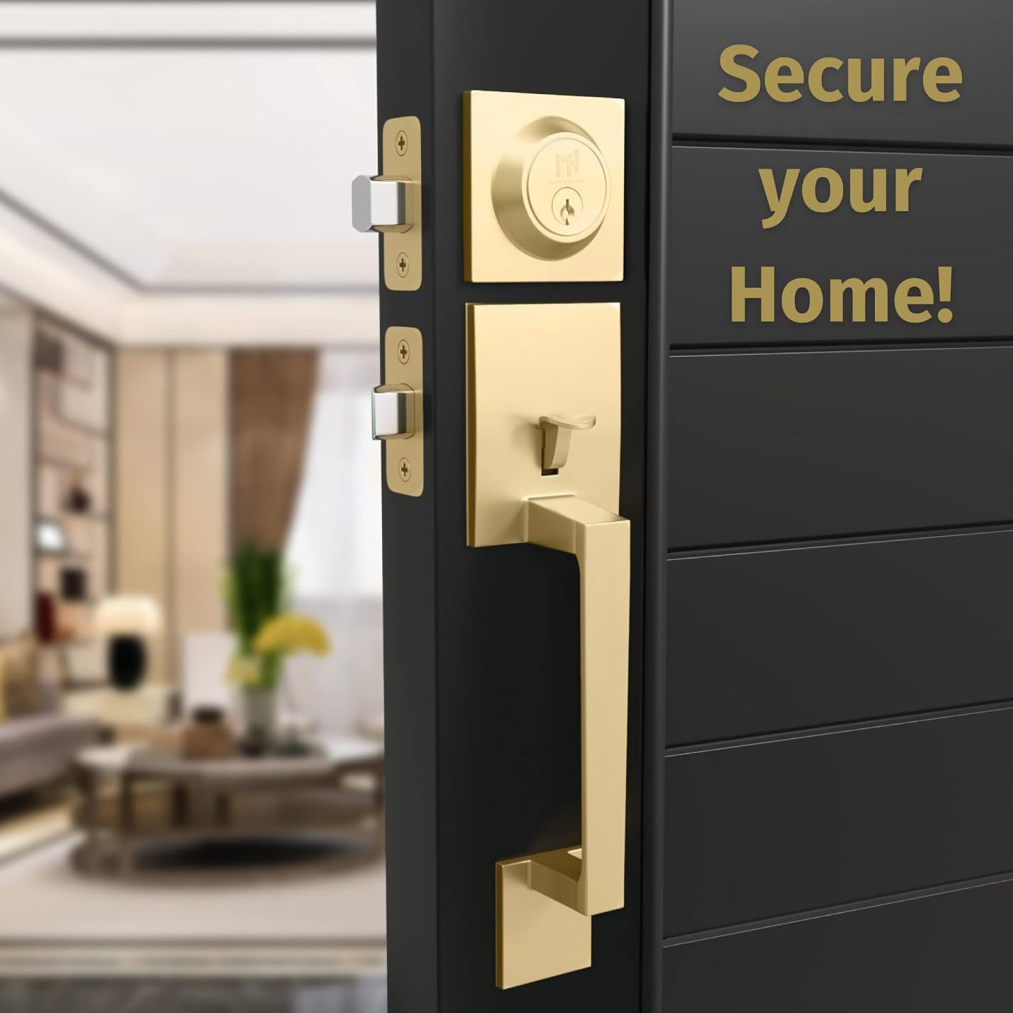 Mega Handles - TOBELLE Tobelle Square Satin Brass Door Lock - Keyless ...