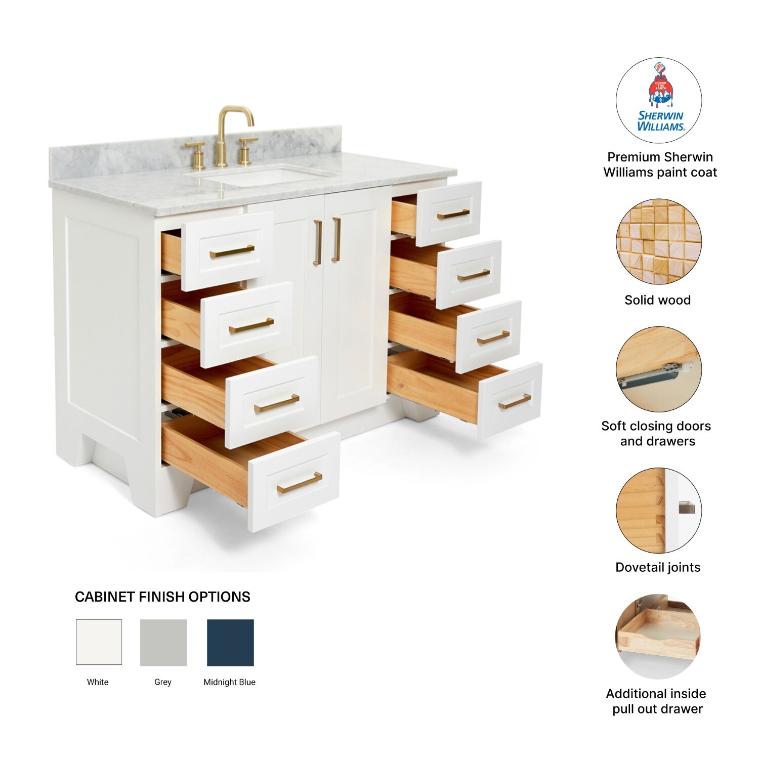 ARIEL Taylor 48-in White Undermount Single Sink Bathroom Vanity with 0. ...