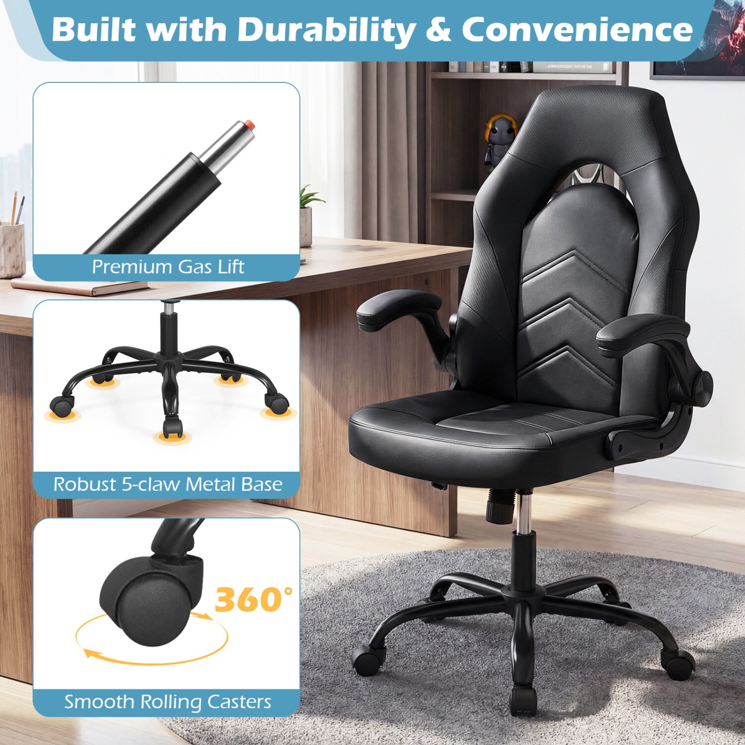 Slickblue Black Executive Office Chair with Adjustable Height Swivel ...