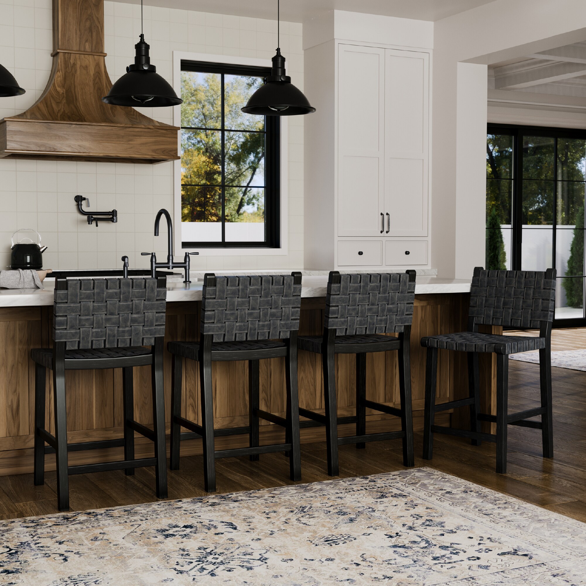 Maven Lane 26in Noah Counter Stool In Aged Black Finish With Charcoal ...