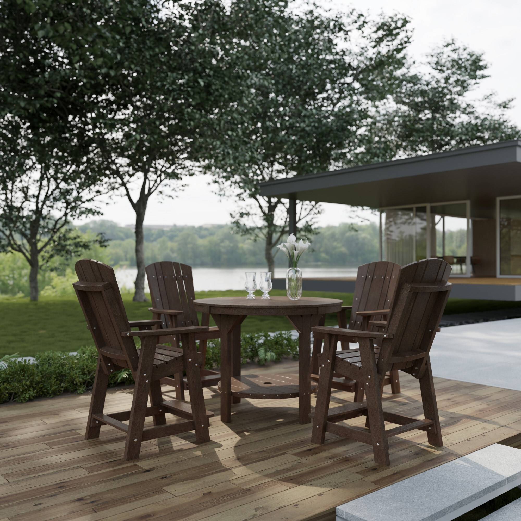 Wildridge Heritage 48-in 5-Piece Brown Patio Dining Set Plastic Round ...