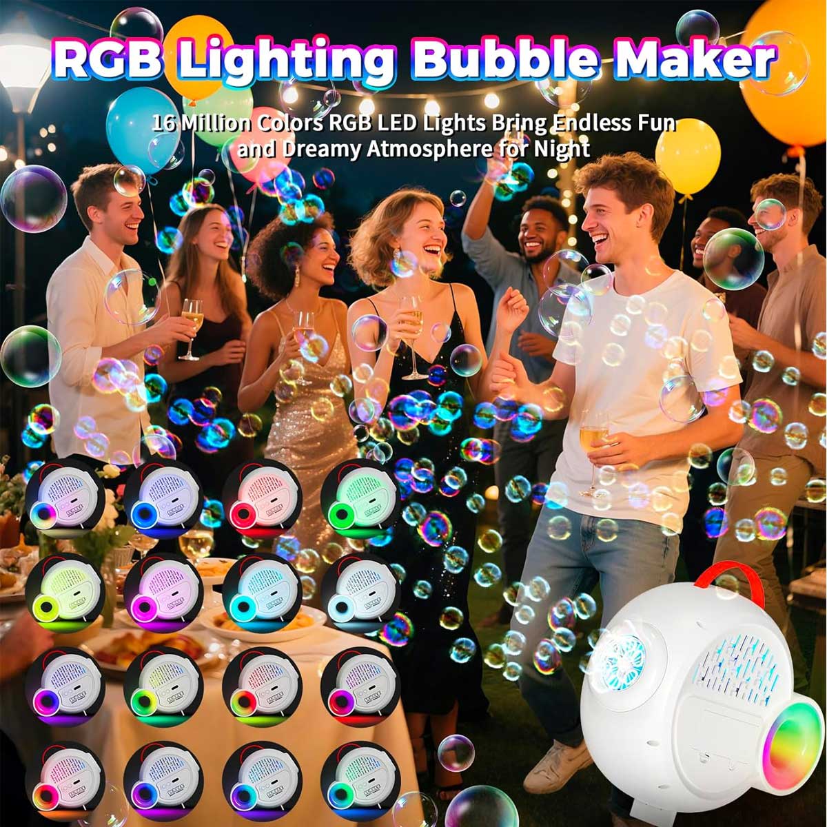 Aoibox Rechargeable Bubble Machine with RGB LED 16 Million Colors 20000 ...