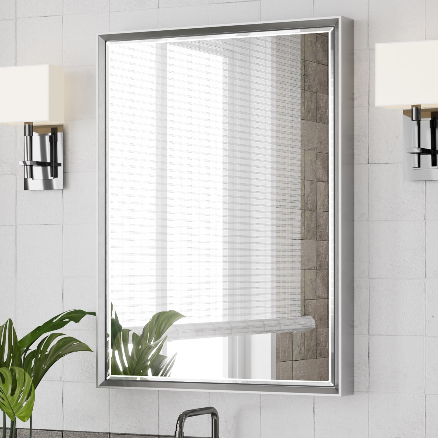 QueenFun Mirror 24-in x 32-in Beveled Rectangle Bathroom Vanity Mirror ...