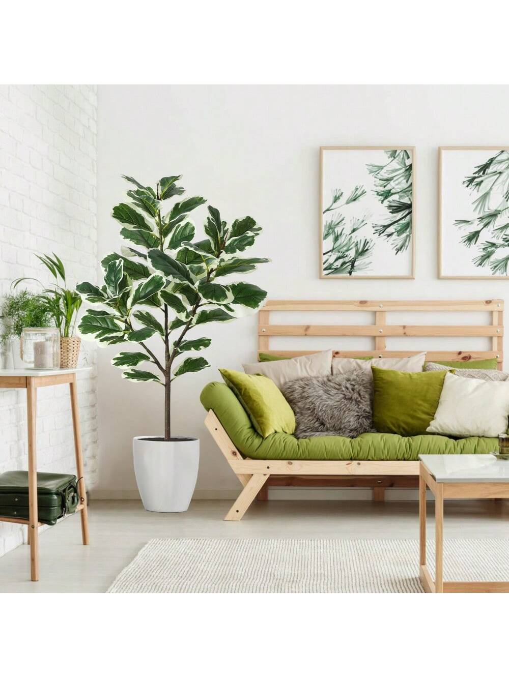 Qeetex Artificial Fiddle Leaf Fig Tree, 51 Inch Faux Ficus Lyrata Plant ...