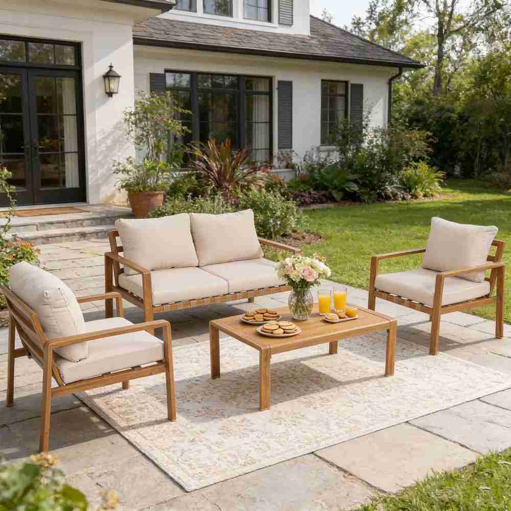 Coolbibila 4-Piece Patio Conversation Set Yellow Aluminum Frame and ...