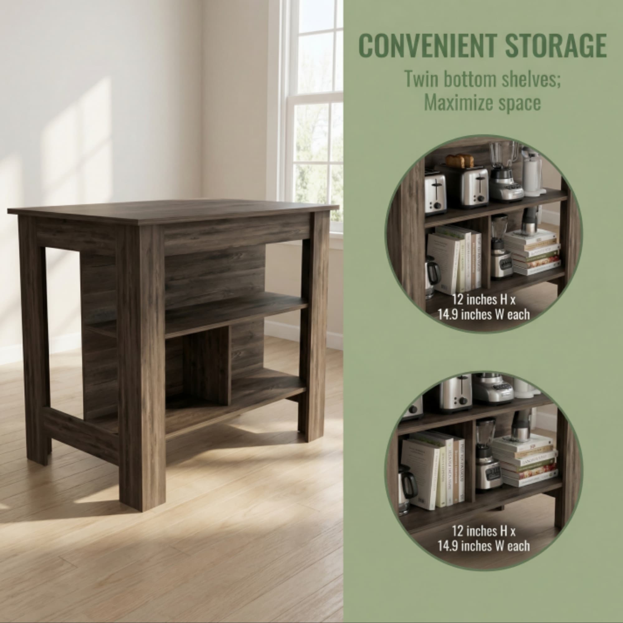 Runesay Brown MDF Base with MDF Rolling Kitchen Island ( 40.5-in x 27.5 ...