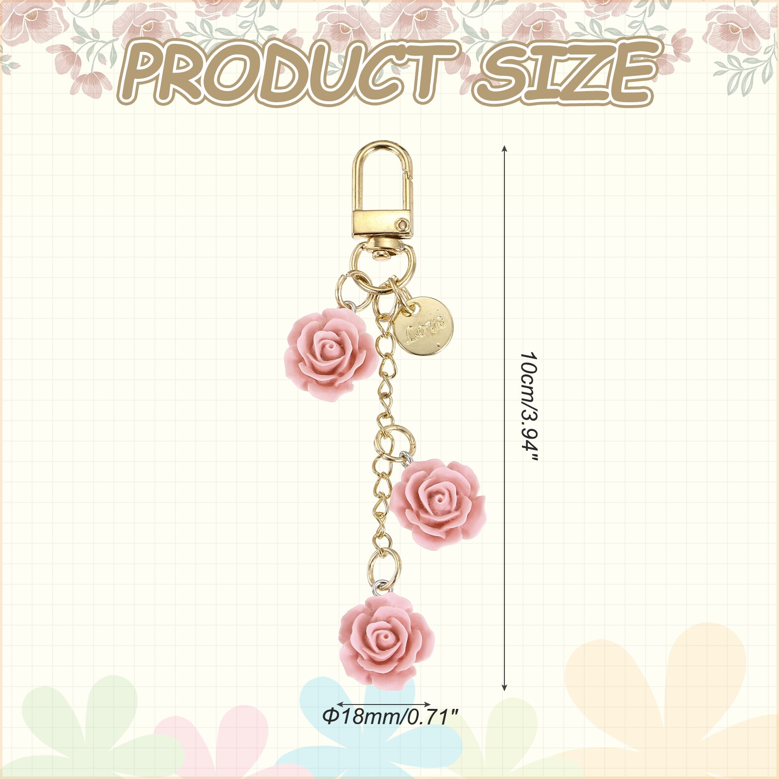 Unique Bargains Rose Flower Beaded Key Chains Pink Mini Rose Pendant ...