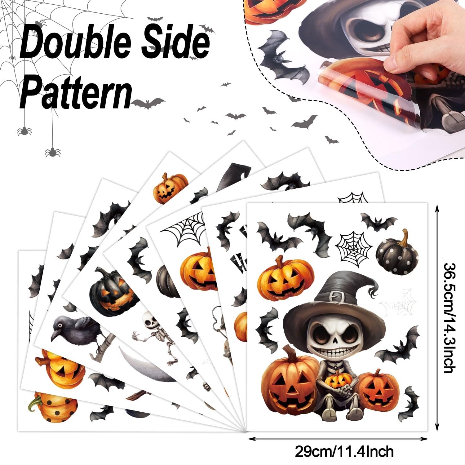 LAIFUCAM 8 Sheet Spooky Skeleton Halloween Window Clings Double Sided ...