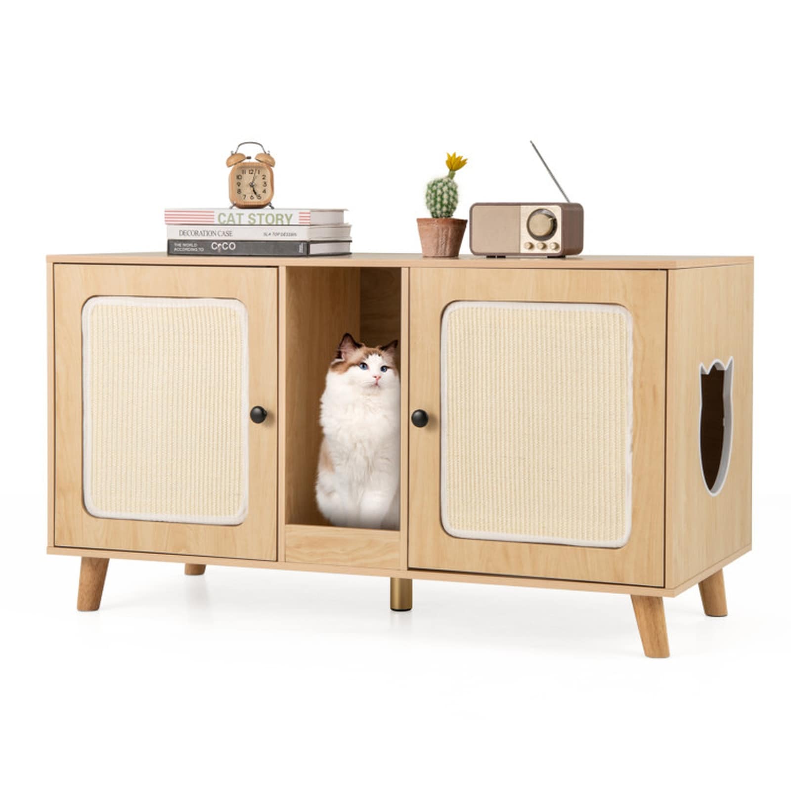SUGIFT 43-in Cat Litter Box Enclosure with Double Rooms and 2 Sisal ...