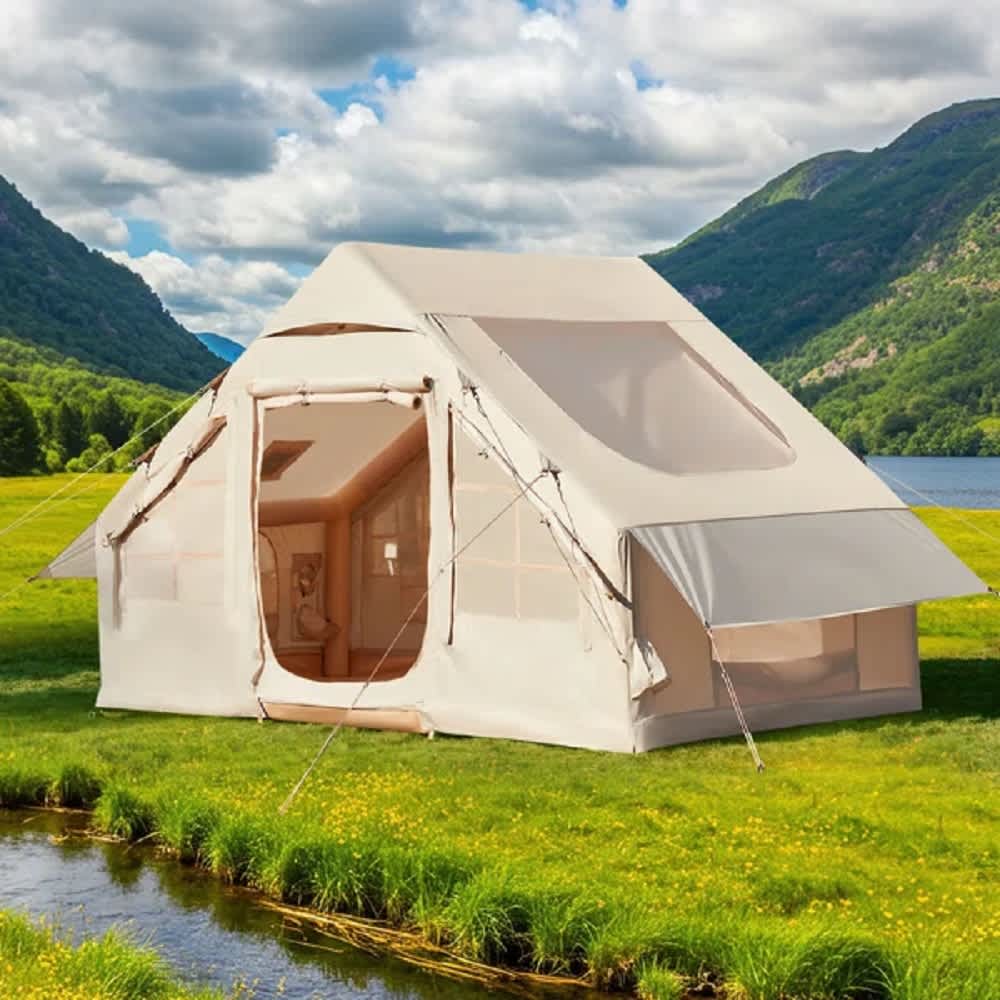 U-HOMY 7 ft x 10 ft Inflatable Camping Tent with Stove Jack (Beige) in ...