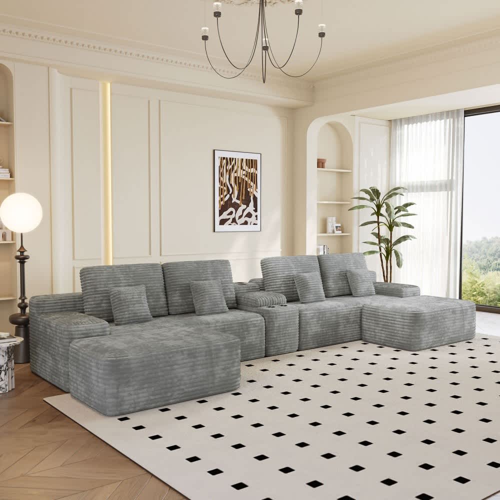 Coolbibila 150-in U-Shaped Sectional Sofa with Ottomans and Console 5 ...