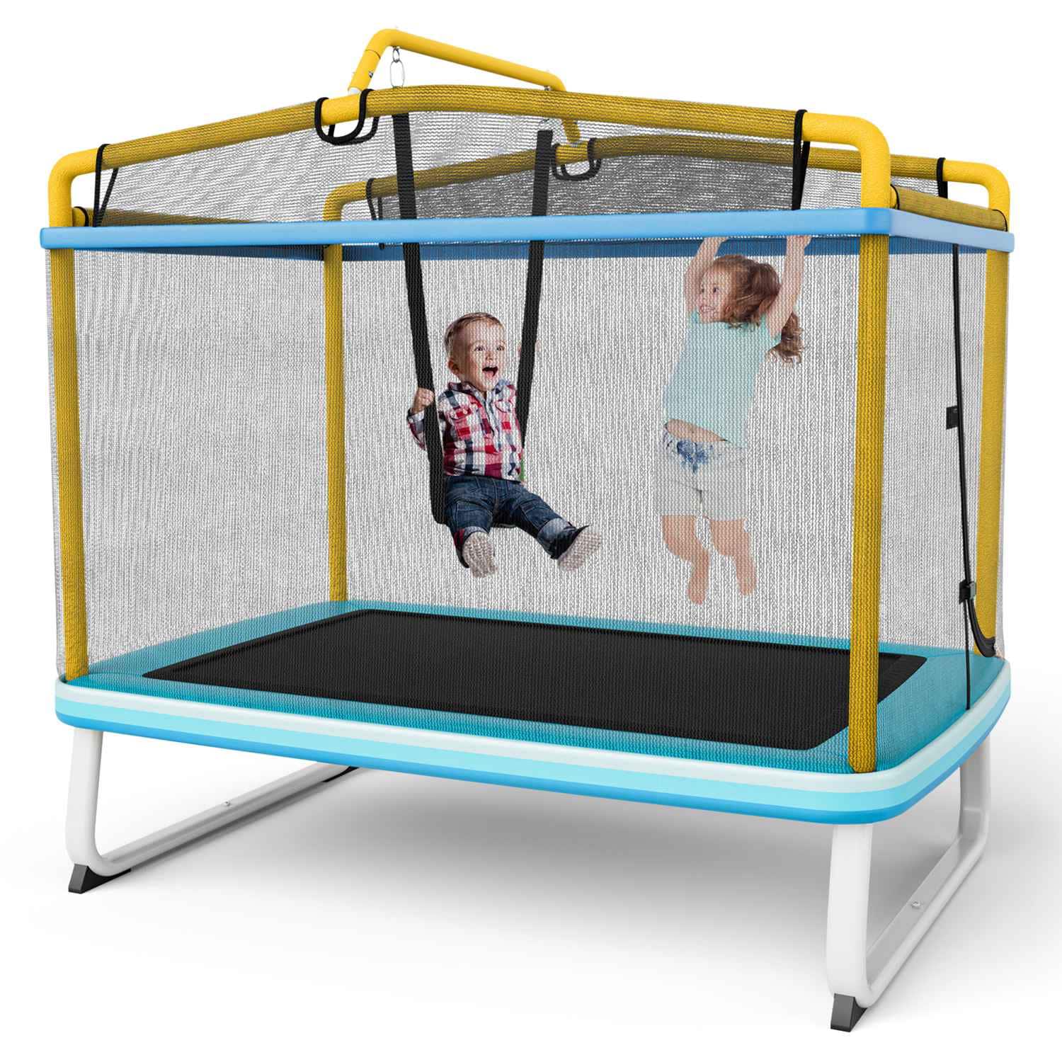 Costway 3-in-1 6FT Rectangle Kids Trampoline With Swing Horizontal Bar ...