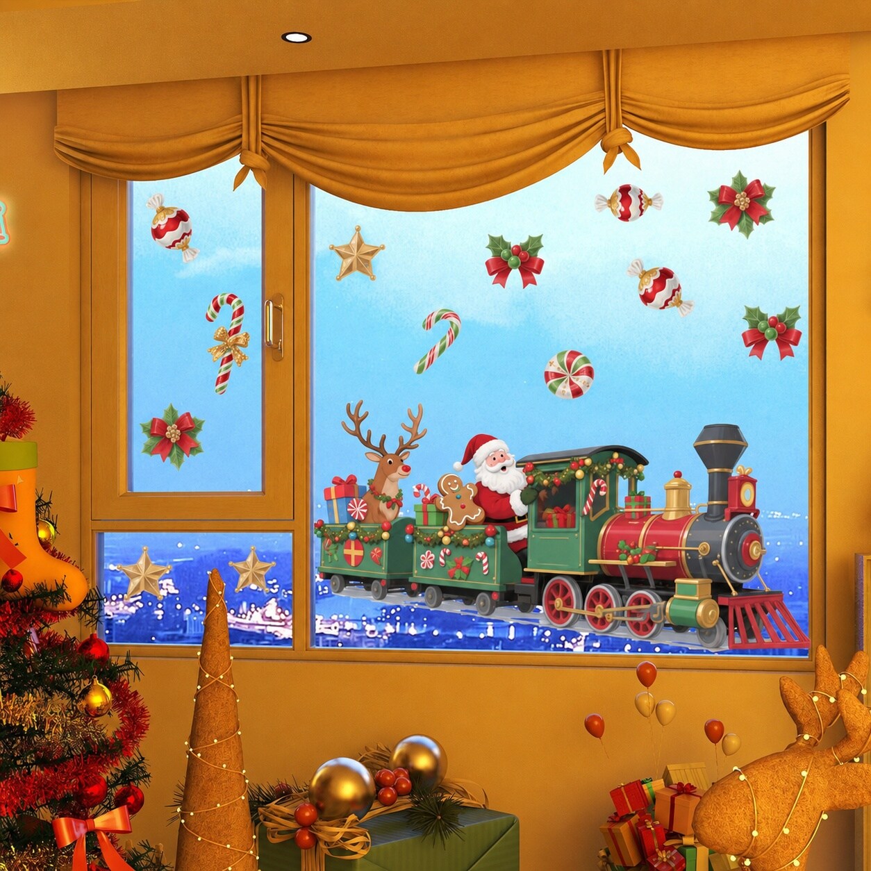 LAIFUCAM Christmas Window Clings Double Sided Static Snowman Santa ...