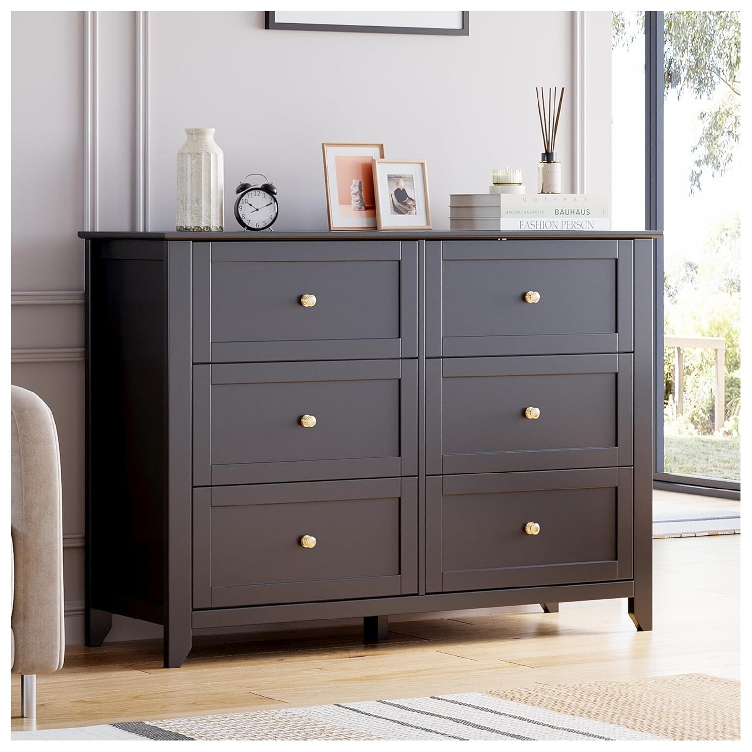 Garvee 6 Drawer Dresser Wooden Chest of Drawers for Office Storage ...