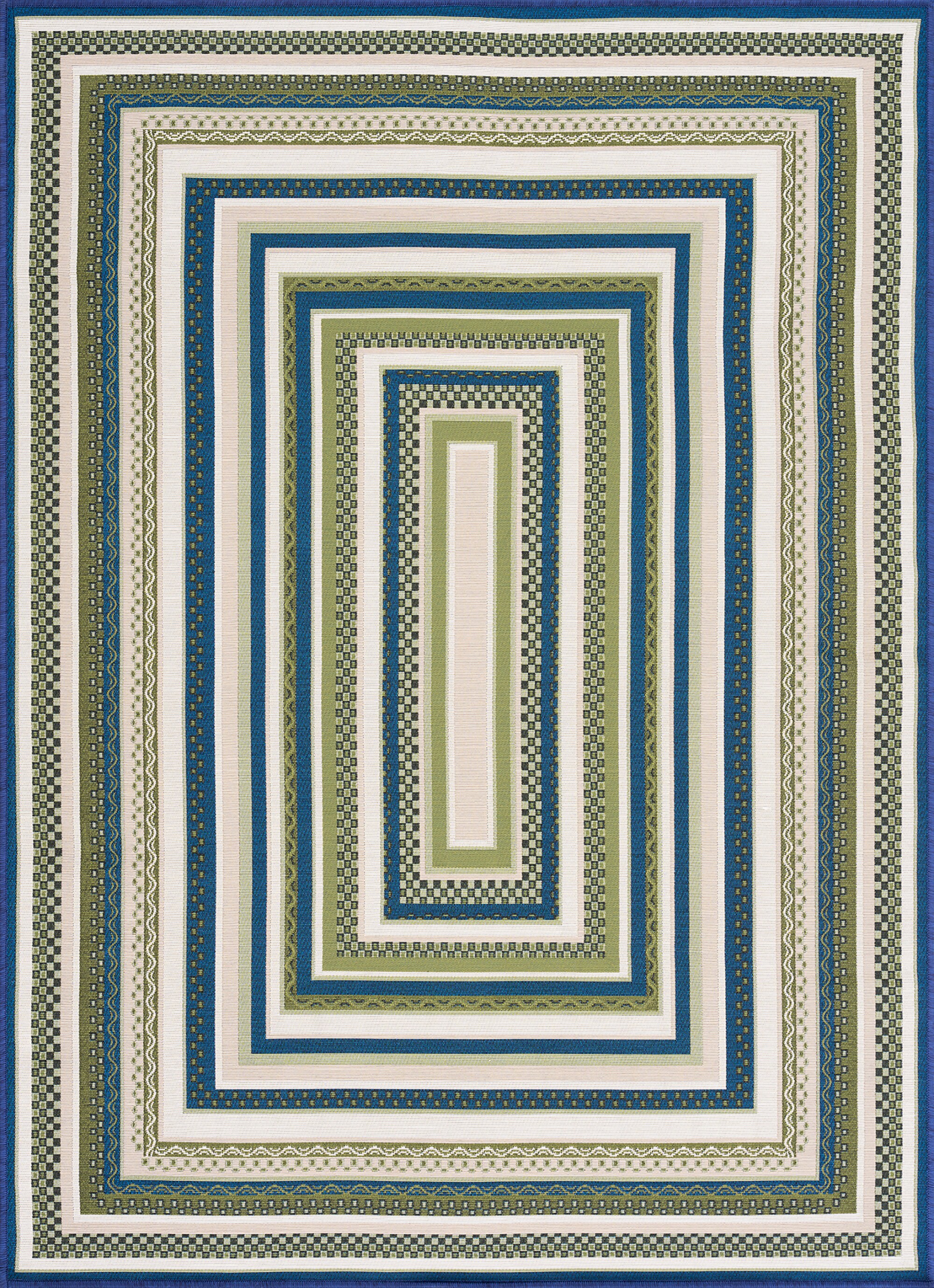 Tayse Stunning 5 X 7 (ft) Green Indoor/Outdoor Border Coastal Area Rug ...