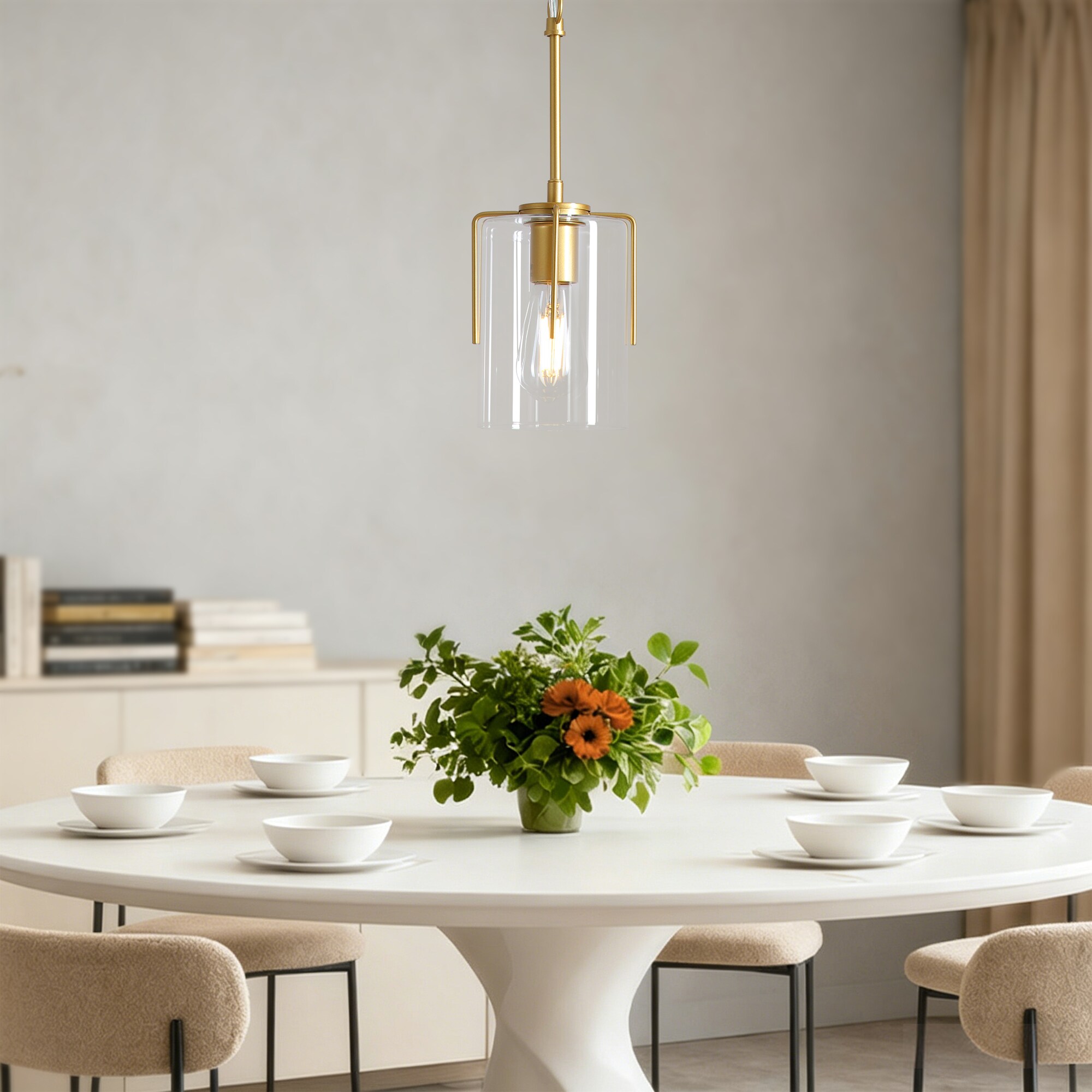 LUXEYARD Farmhouse Gold Pendant Light with Clear Glass Shade for ...