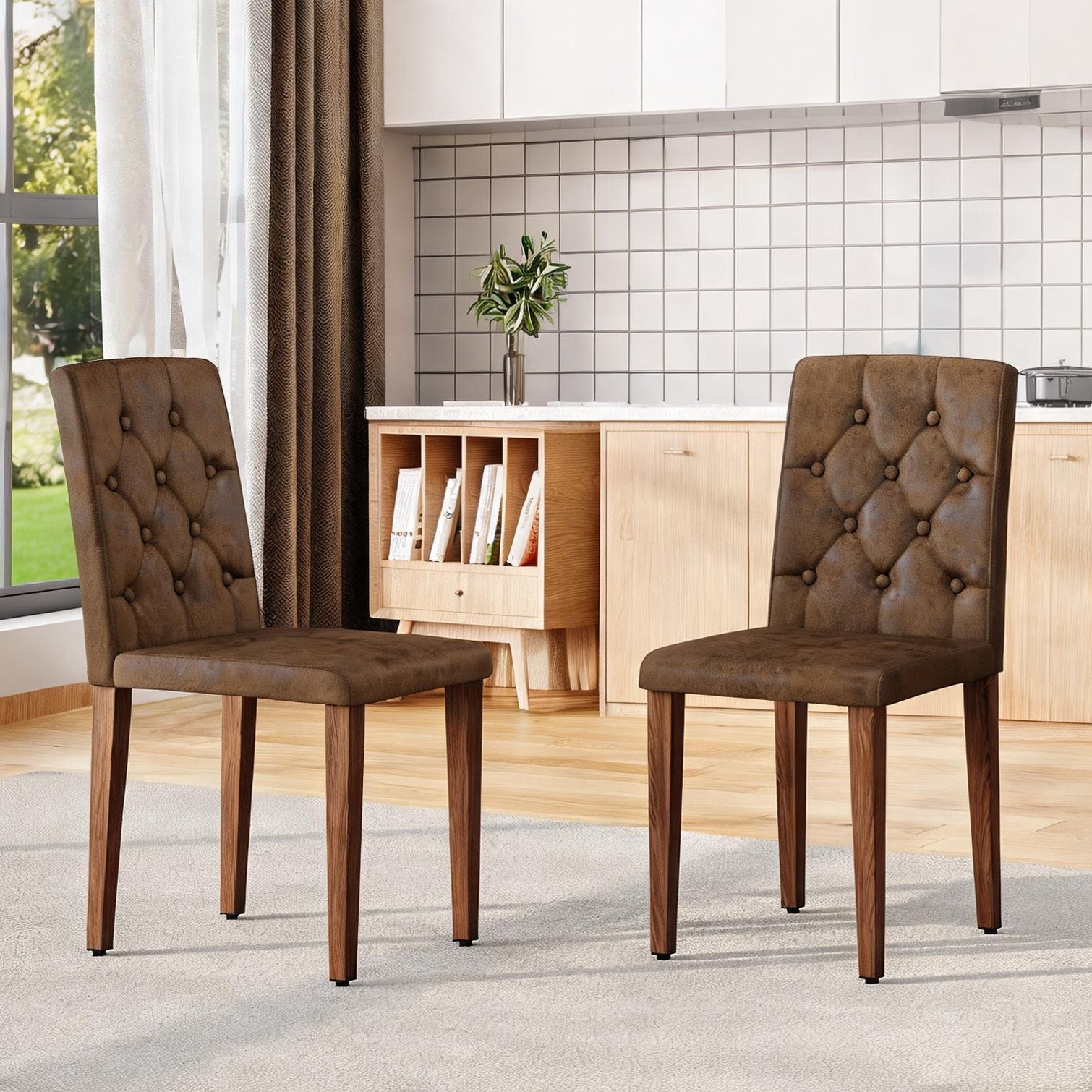 Naturefalls Wood-tone brown technology fabric dining side chairs set of ...