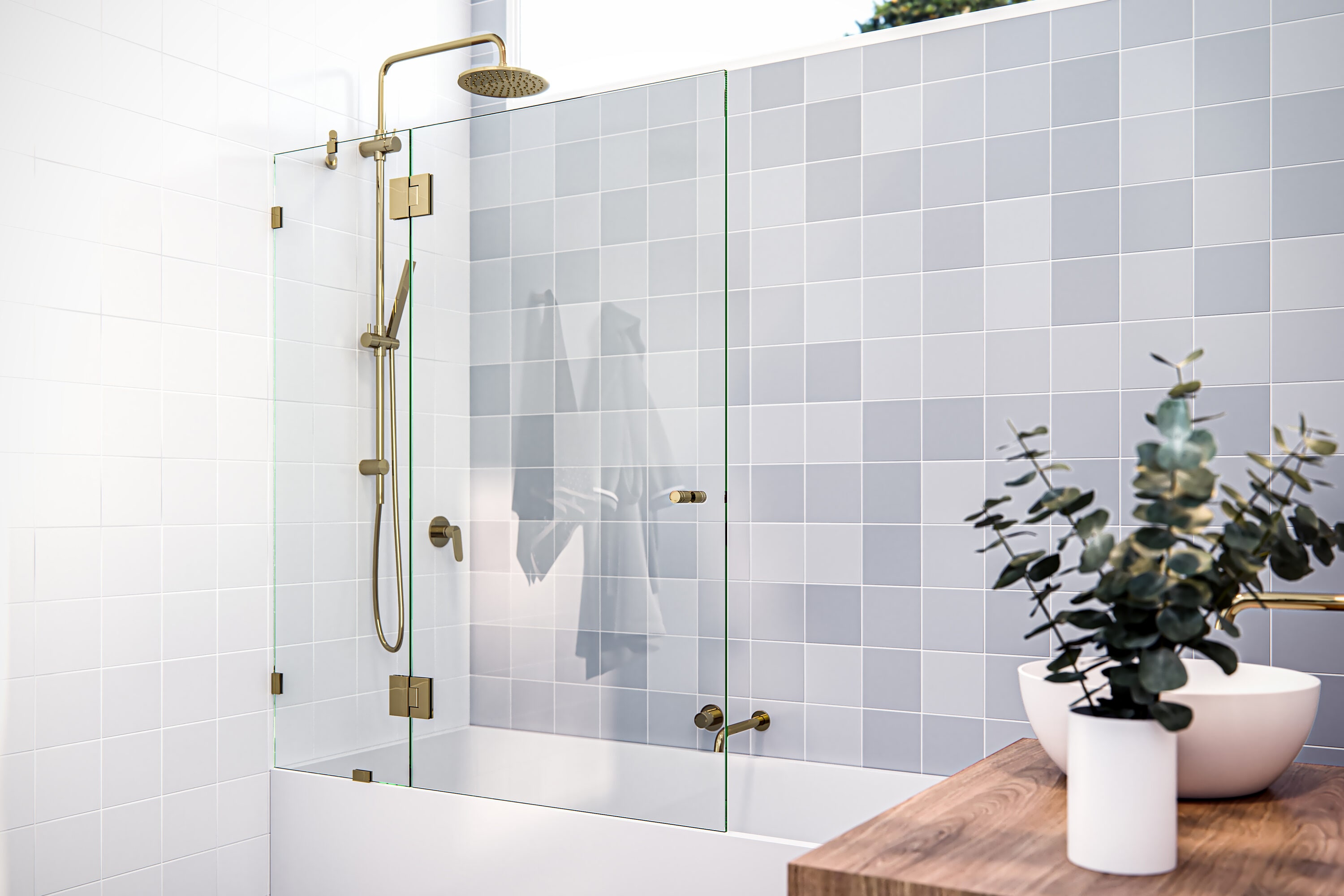 Glass Warehouse Halo Polished Brass 48-1/2-in W x 58-in H Frameless ...