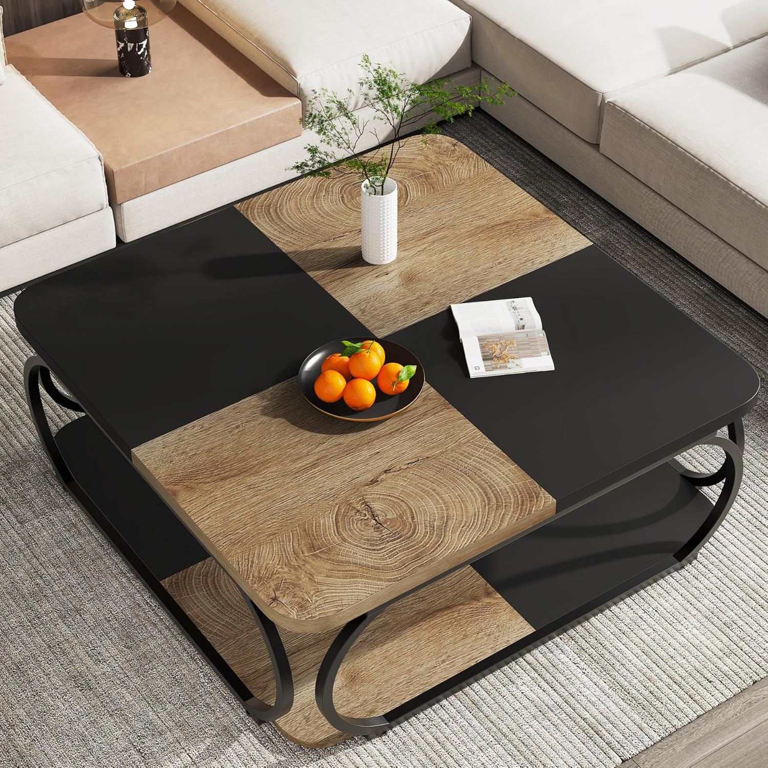 Tribesigns Square Coffee Table with Open Storage Shelf for Living Room ...