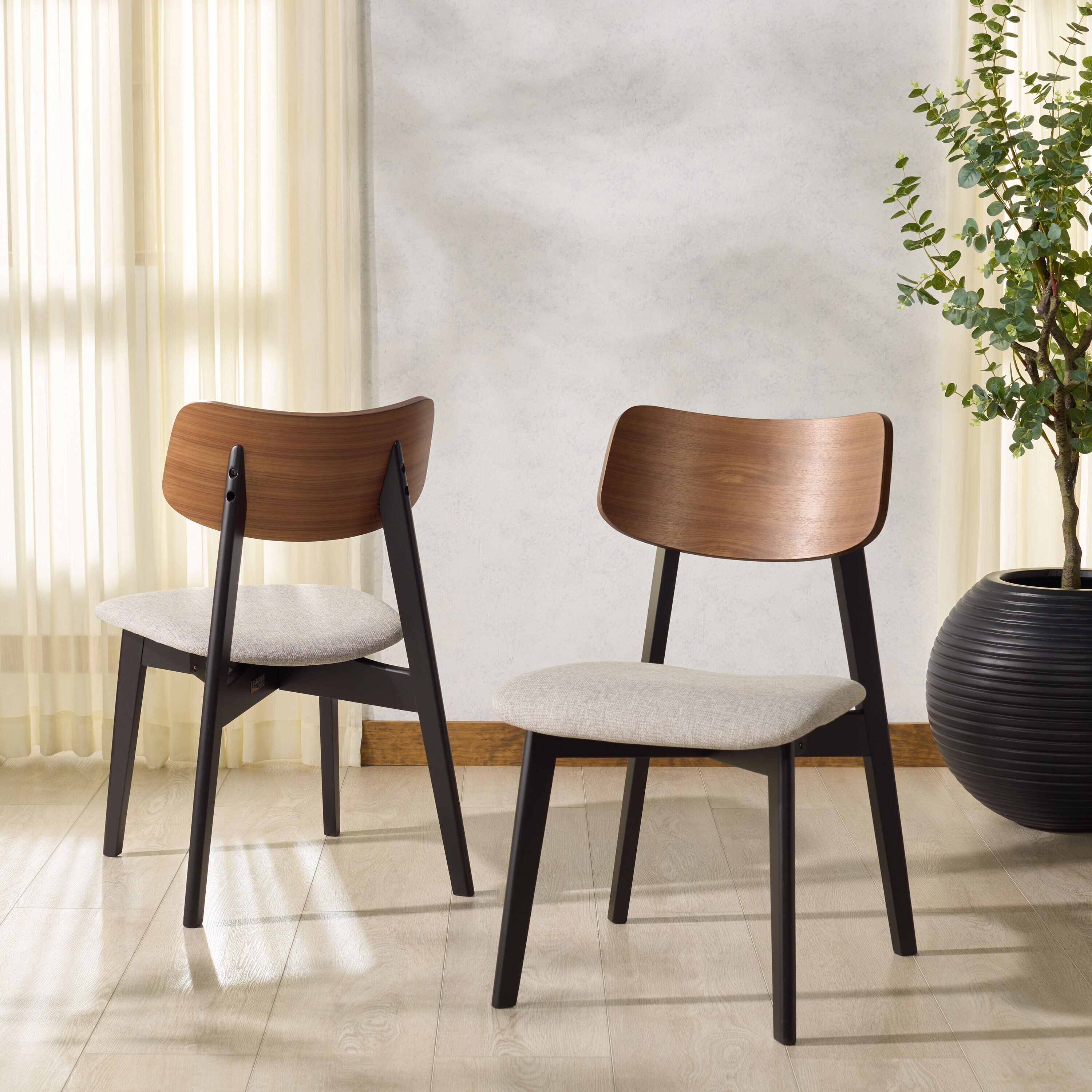 Safavieh Divya Wood And Linen Dining Chair/Walnut/Black/Light Gray in ...