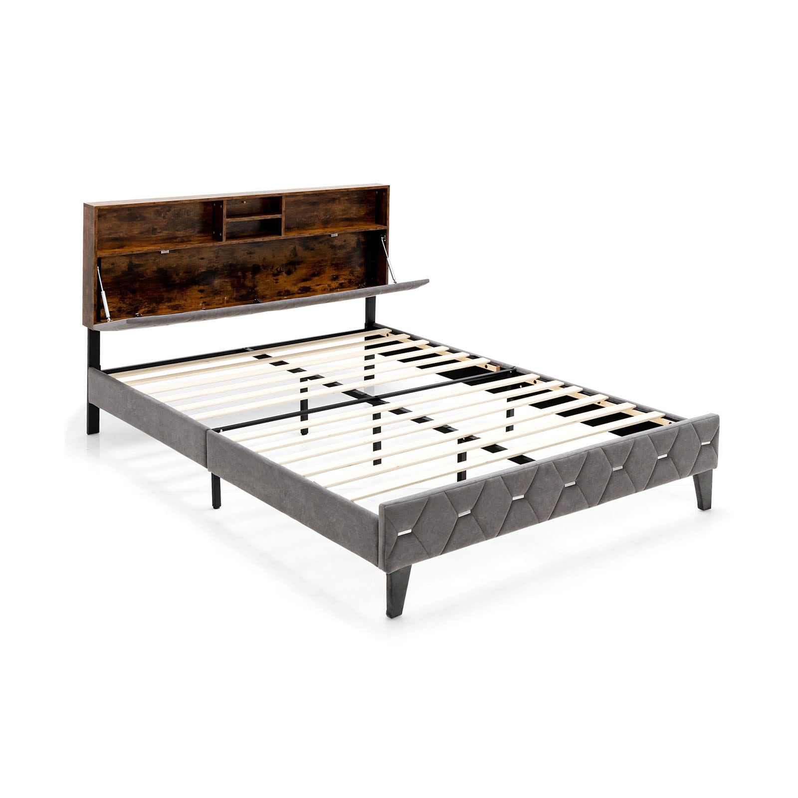 Ayelon Queen Rustic Brown + Grey Wood Bed Frame with Headboard in the ...