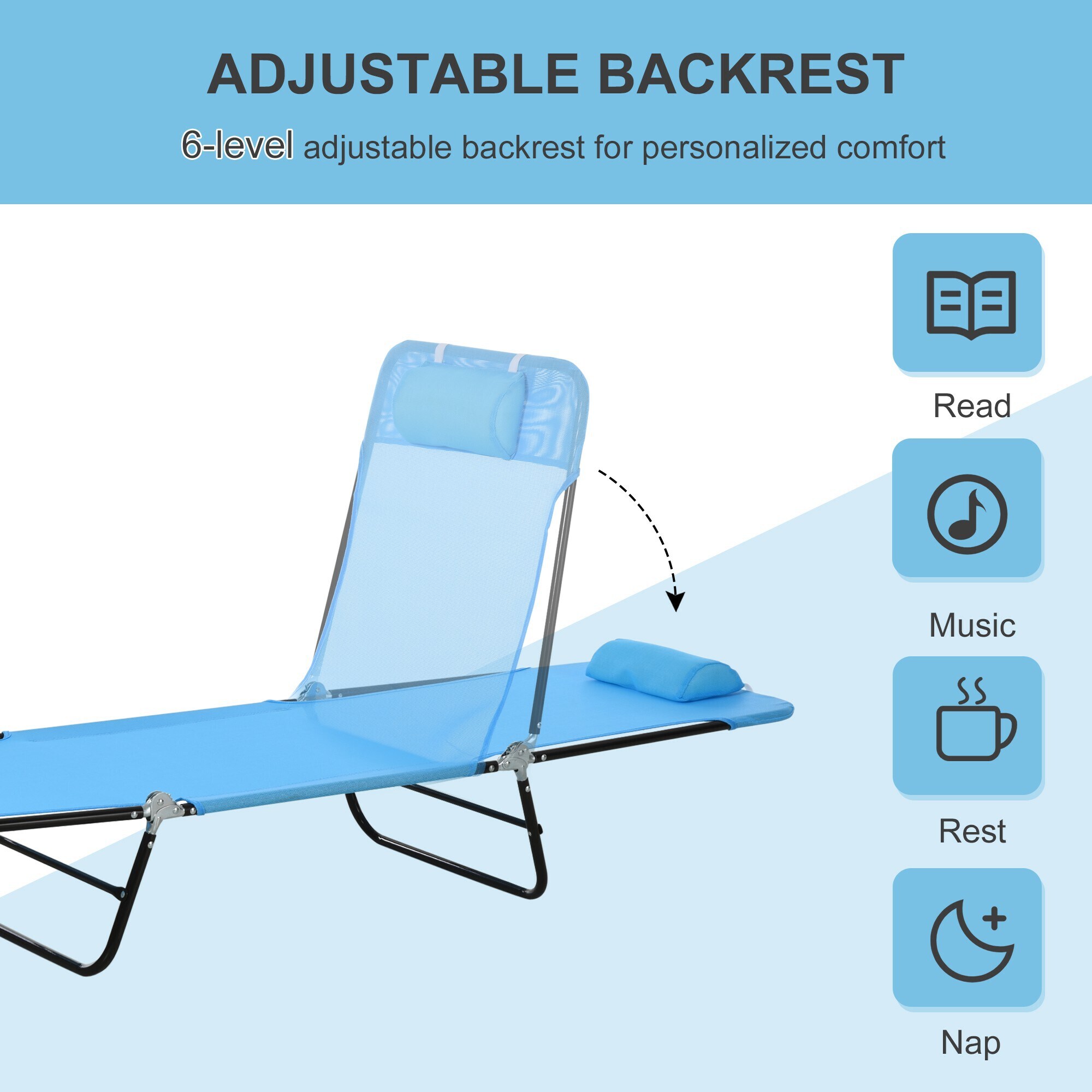 Miki Shinly Folding Reclining Chaise Lounge Chair Black powder coating ...
