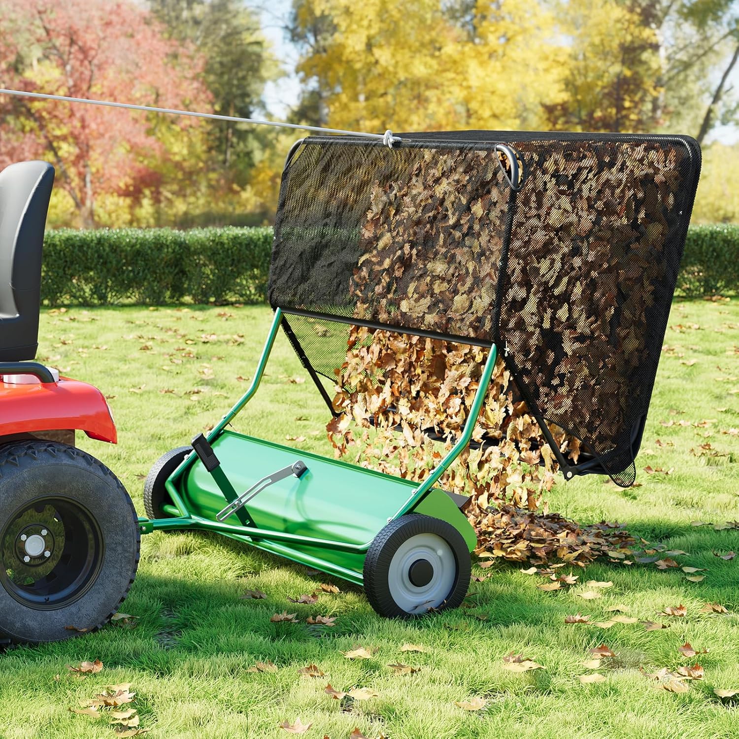 Qeetex 48 in Wide Tow Behind Lawn Sweeper 25 Cu Ft Large Capacity ...