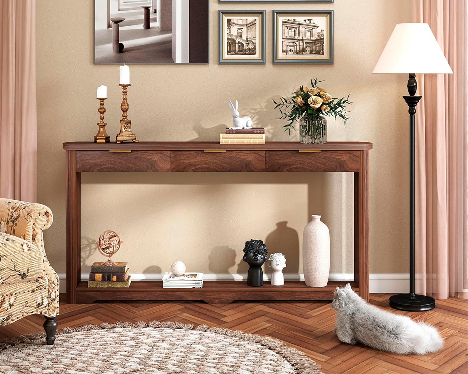 MooxvMoo 70 Inch Narrow Console Table with Drawers and Shelf for Living ...