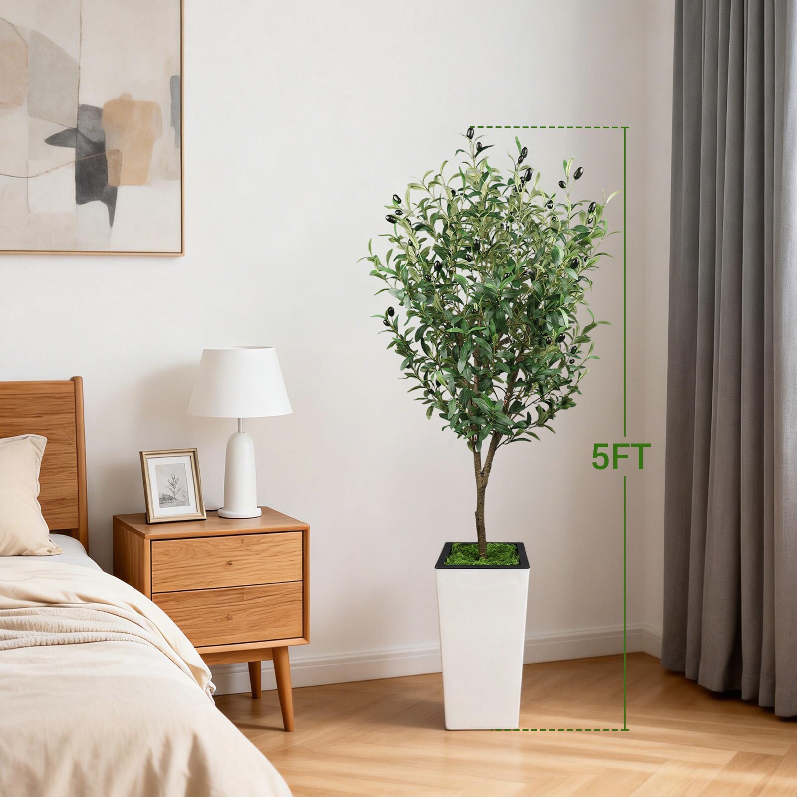 Garvee 5FT Artificial Olive Tree in White Pot Tall Faux Plant with UV ...